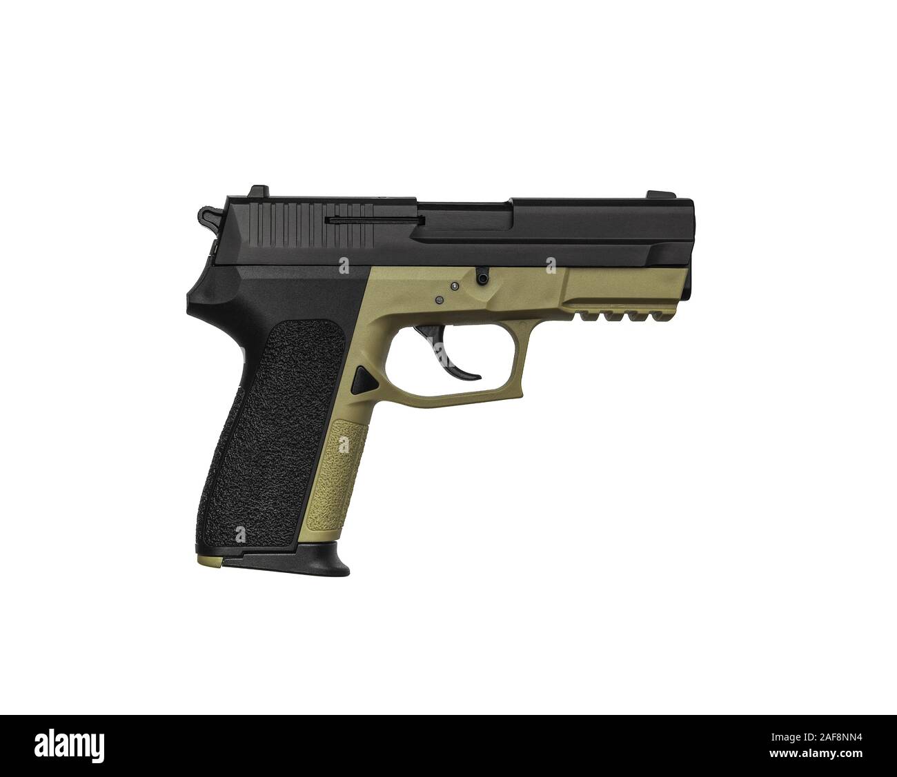 Black brown gun pistol isolated on white background. Weapons for sports ...