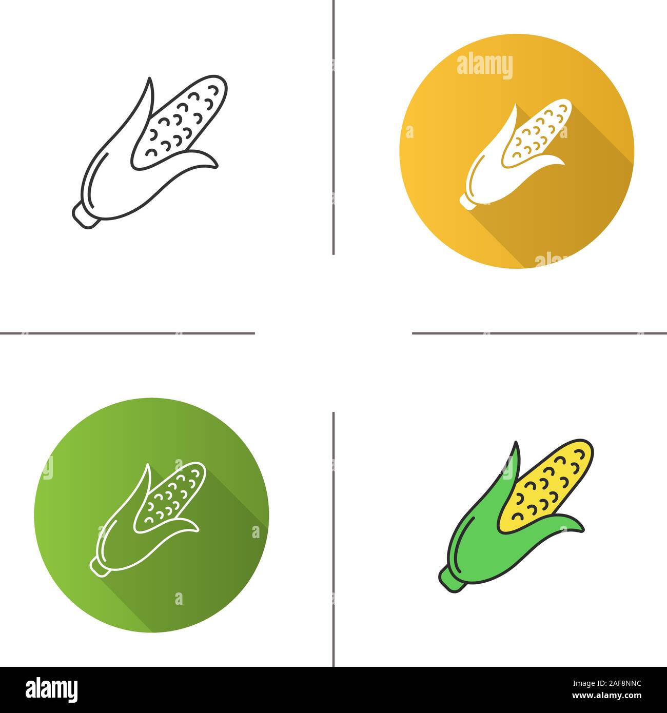 Corn icon. Flat design, linear and color styles. Maize. Isolated vector ...