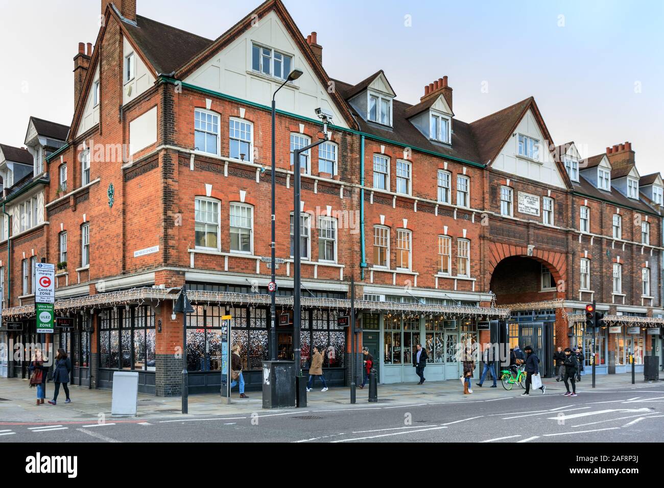 Spitalfields Market exterior, outside of the restored buildins and ...