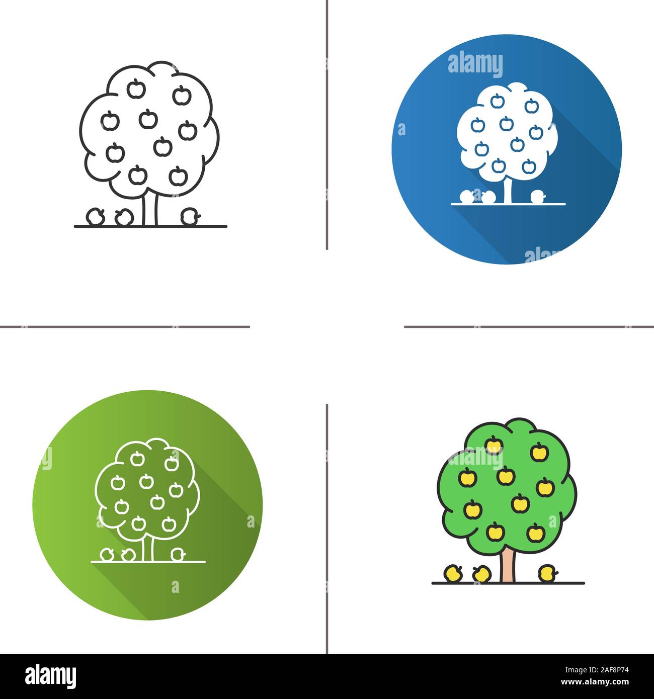 Fruit tree icon. Flat design, linear and color styles. Isolated vector ...