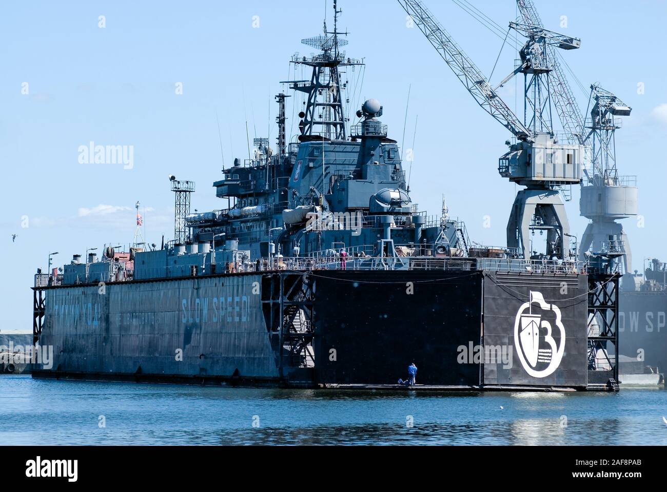 Military ship in Baltiysk dry dock Stock Photo - Alamy