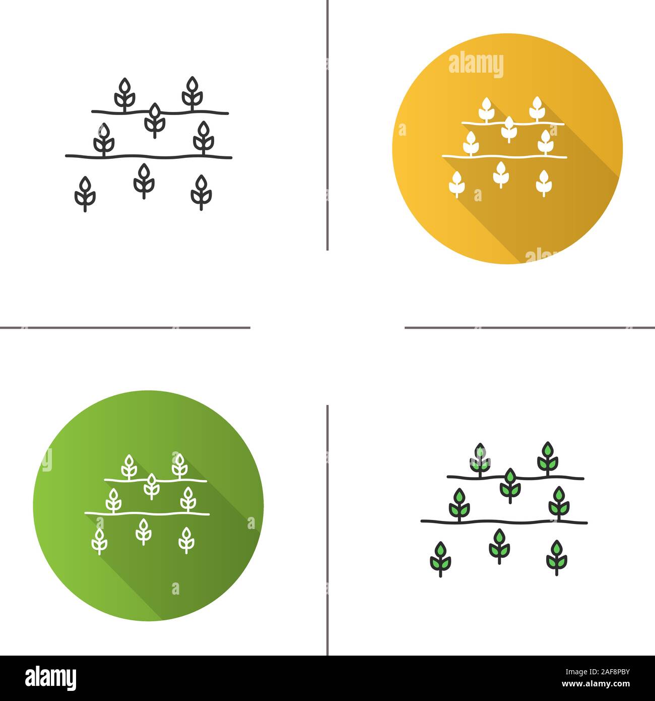 Field icon. Flat design, linear and color styles. Seedling. Wheat, corn ...