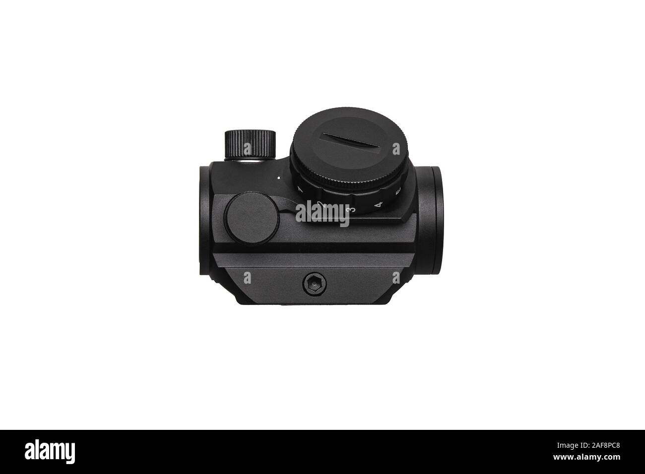 modern black optical scope for weapon isolated on white. sight scope ...
