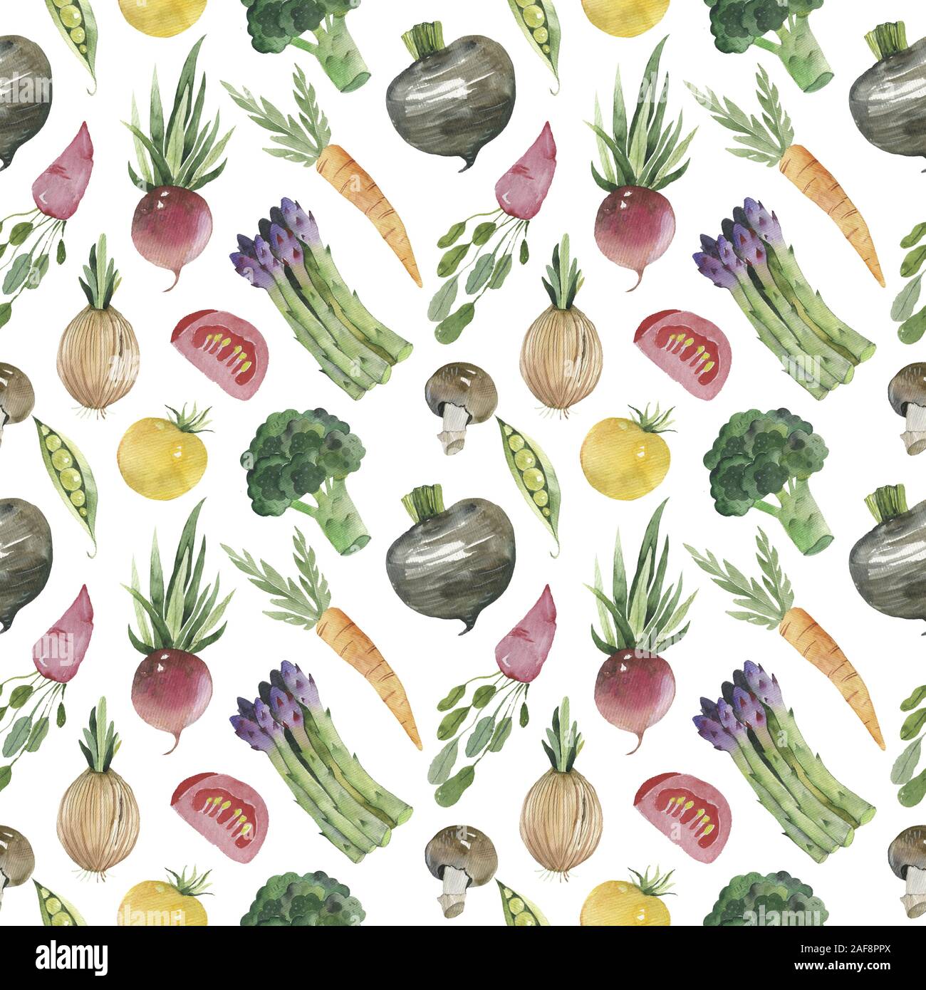 Watercolor vegetable seamless pattern on white background Stock Photo ...