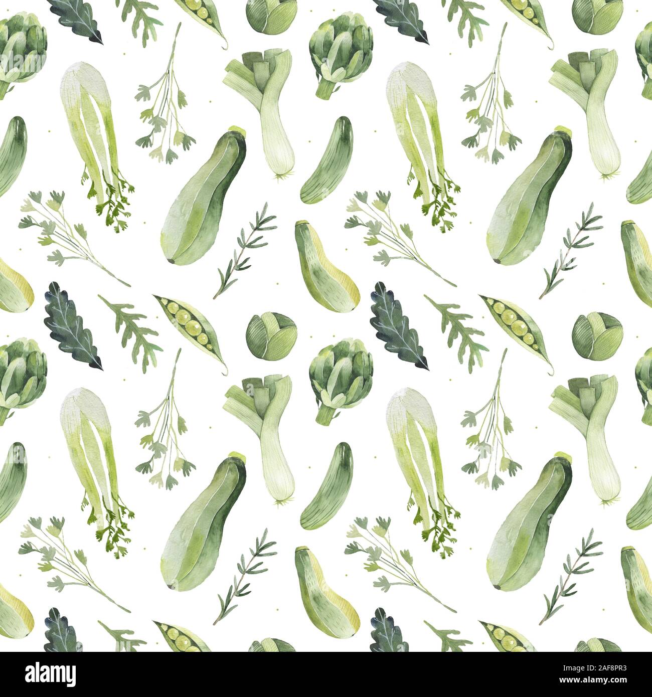 Watercolor vegetable seamless pattern on white background Stock Photo ...