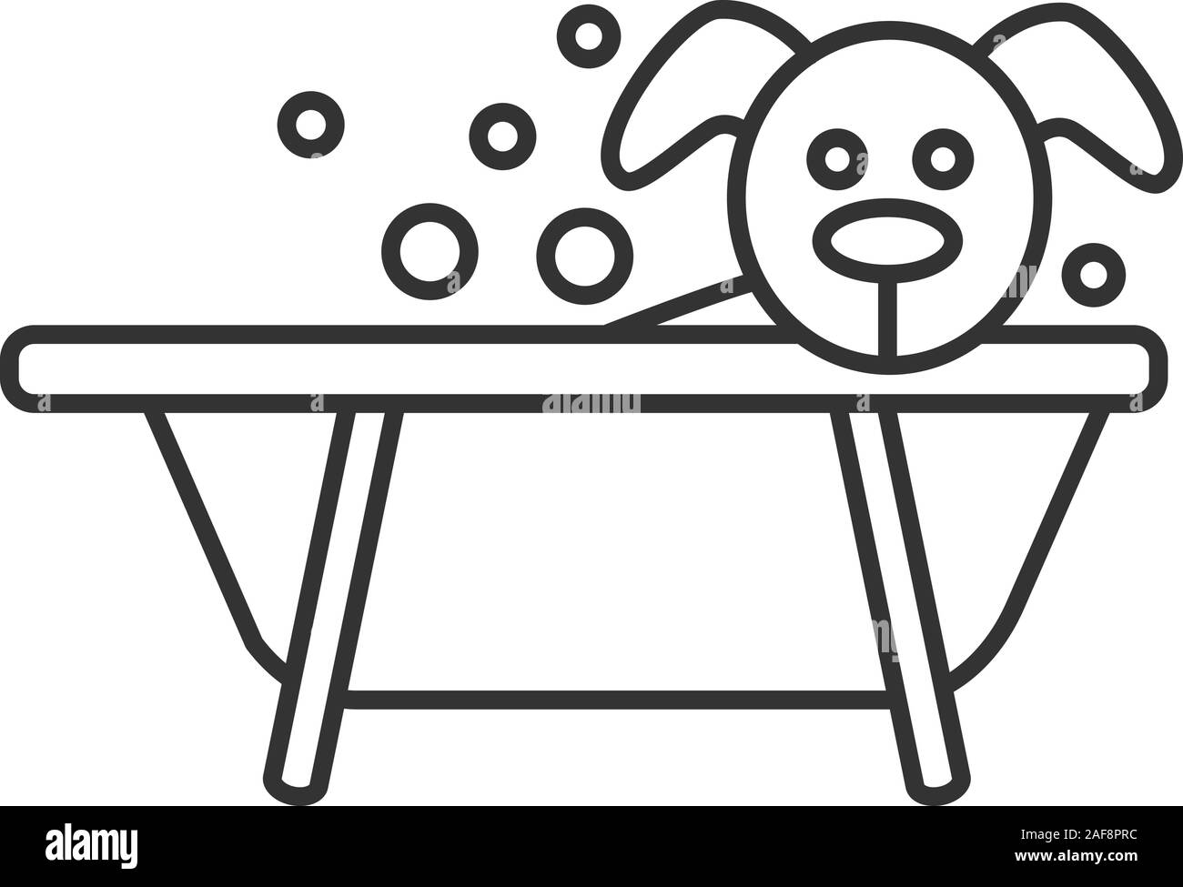 Bathing dog linear icon. Grooming service. Thin line illustration. Pets ...