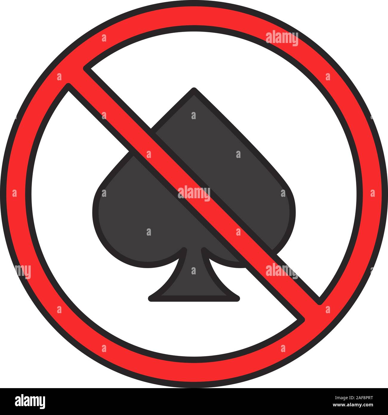 Forbidden sign with spade card suit color icon. No gambling prohibition ...