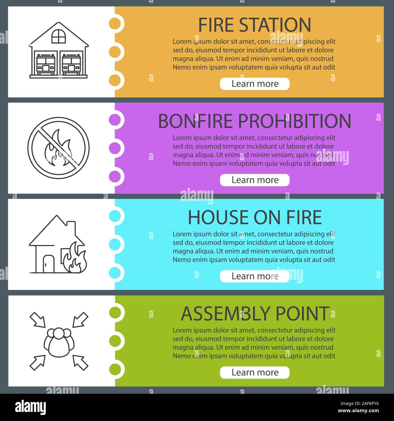 Firefighting web banner templates set. Fire station, bonfire ...