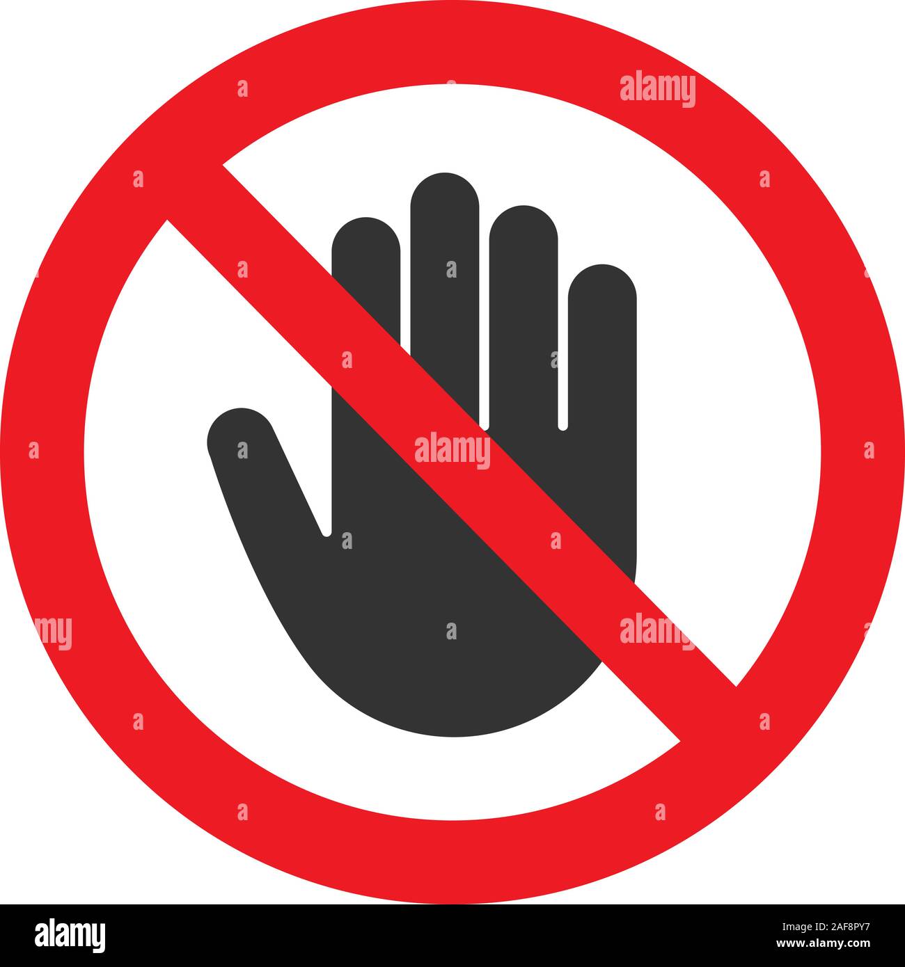 Forbidden sign with stop hand glyph icon. No entry prohibition. Do not ...