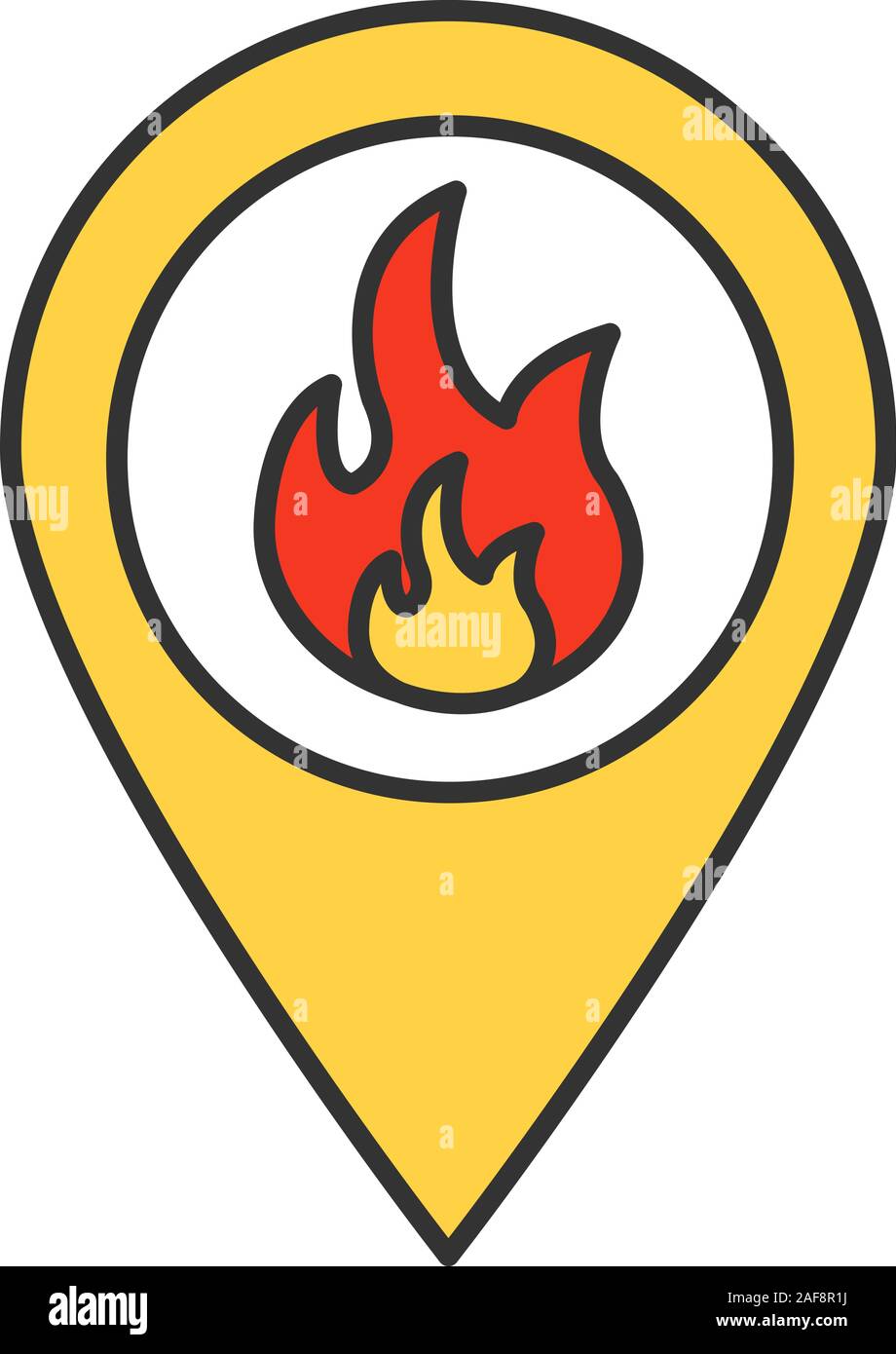 Fire location color icon. Map pinpoint with flame inside. Isolated ...