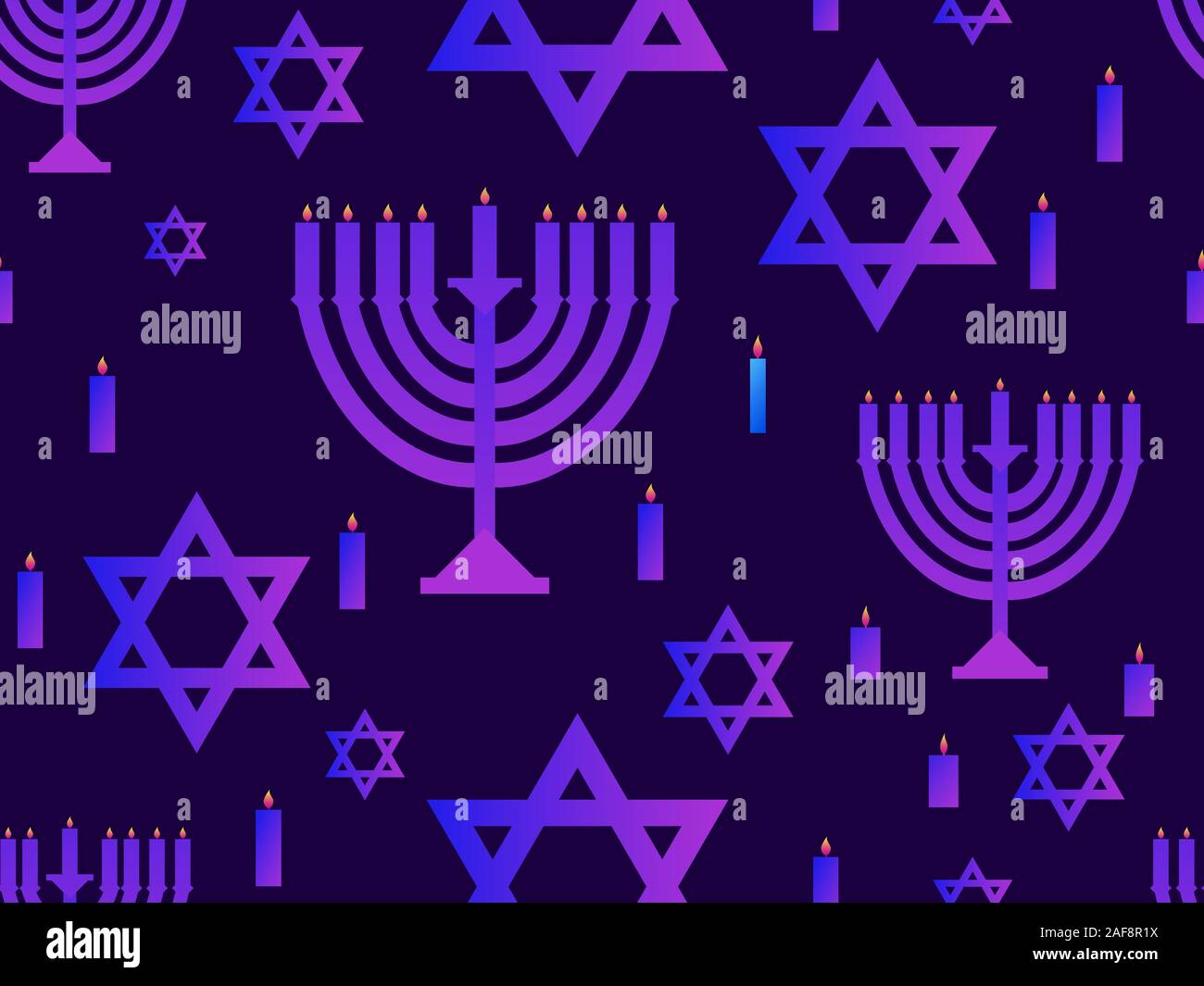 Hanukkah seamless pattern. Menorah with nine candles. Star of David ...