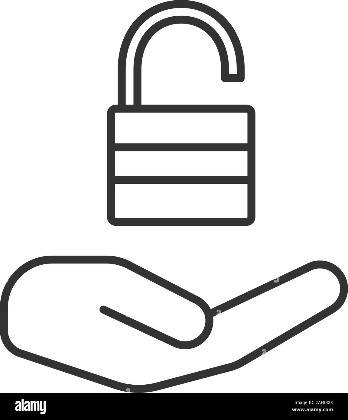Open hand with unlocked padlock linear icon. Open access. Thin line ...