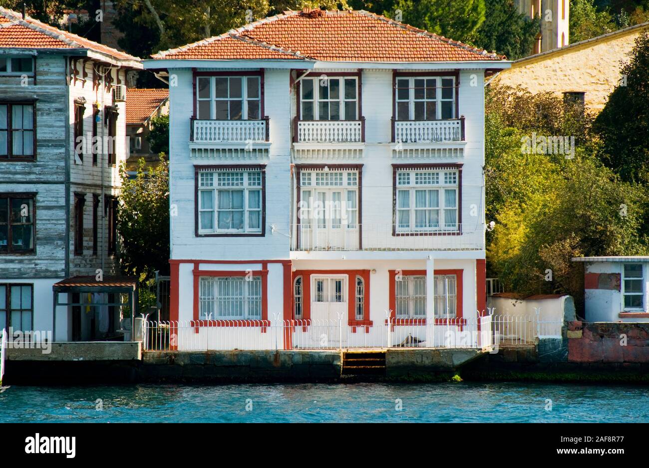 Turkish yali, on the seaside of the Bosphorus strait. Istanbul, Turkey ...