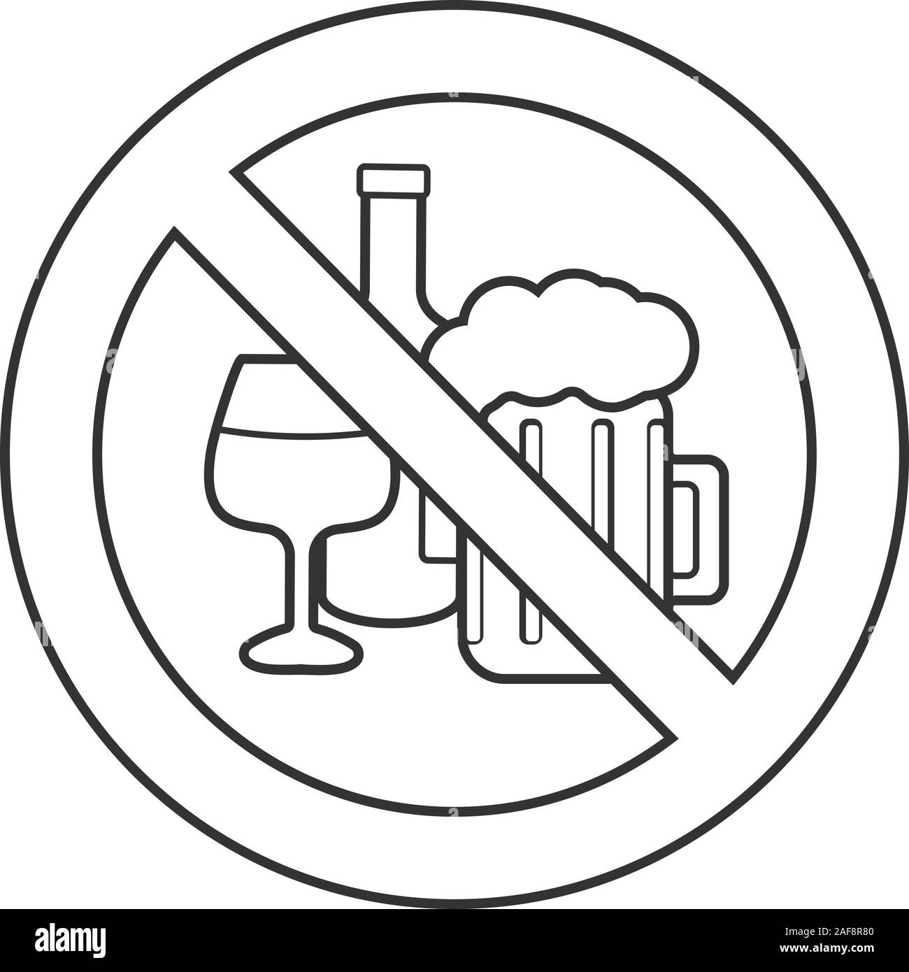 Forbidden sign with alcohol drinks linear icon. Thin line illustration ...