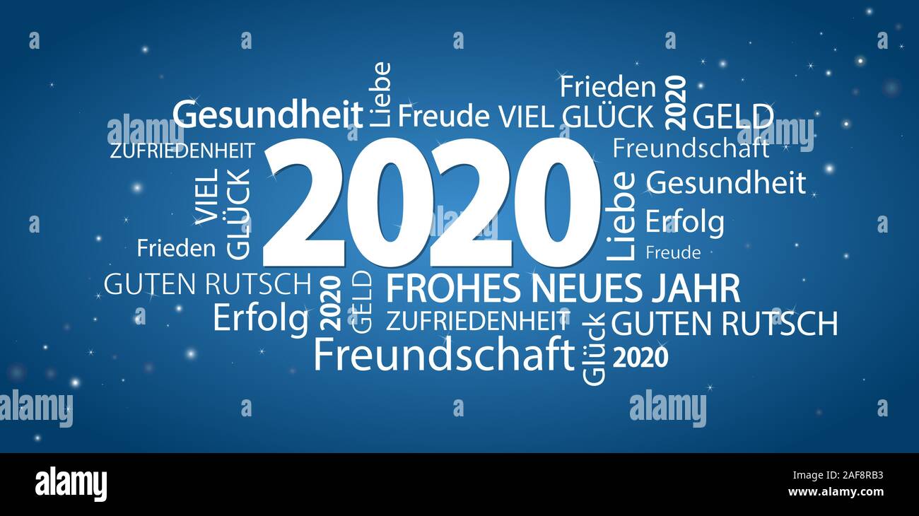 word cloud with new year 2020 greetings and blue background Stock ...