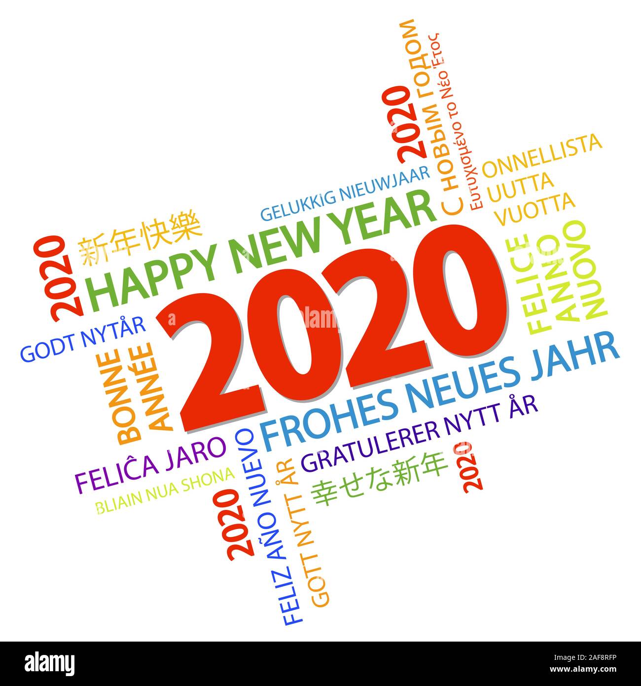 word cloud with new year 2020 greetings and white background Stock ...