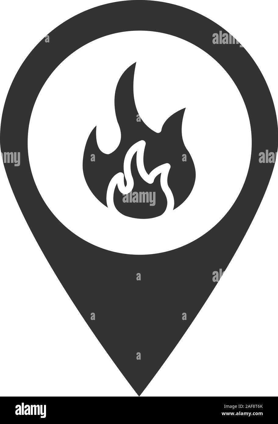 Fire location glyph icon. Map pinpoint with flame inside. Silhouette ...