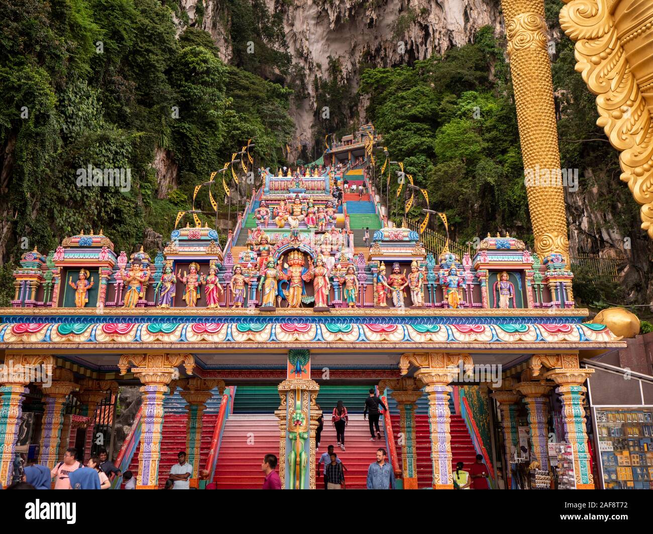 Batu caves , Malaysia - November 2019 : Tourists at holy ancient temple ...
