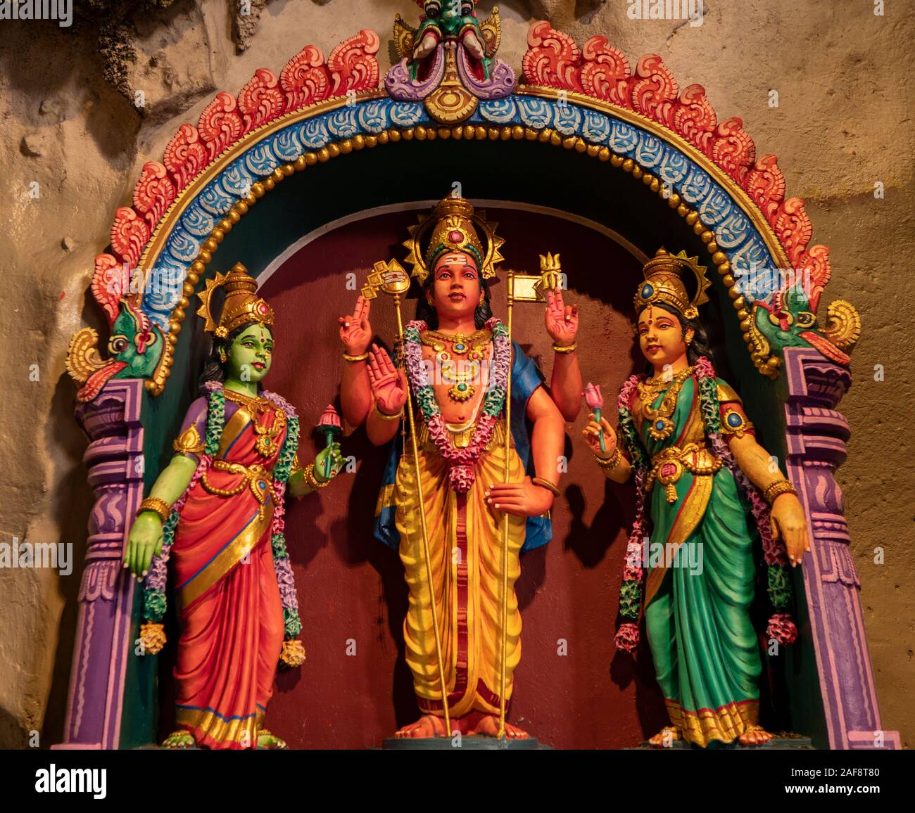Close-up shot of spiritually statues of old ancient asian temples in ...