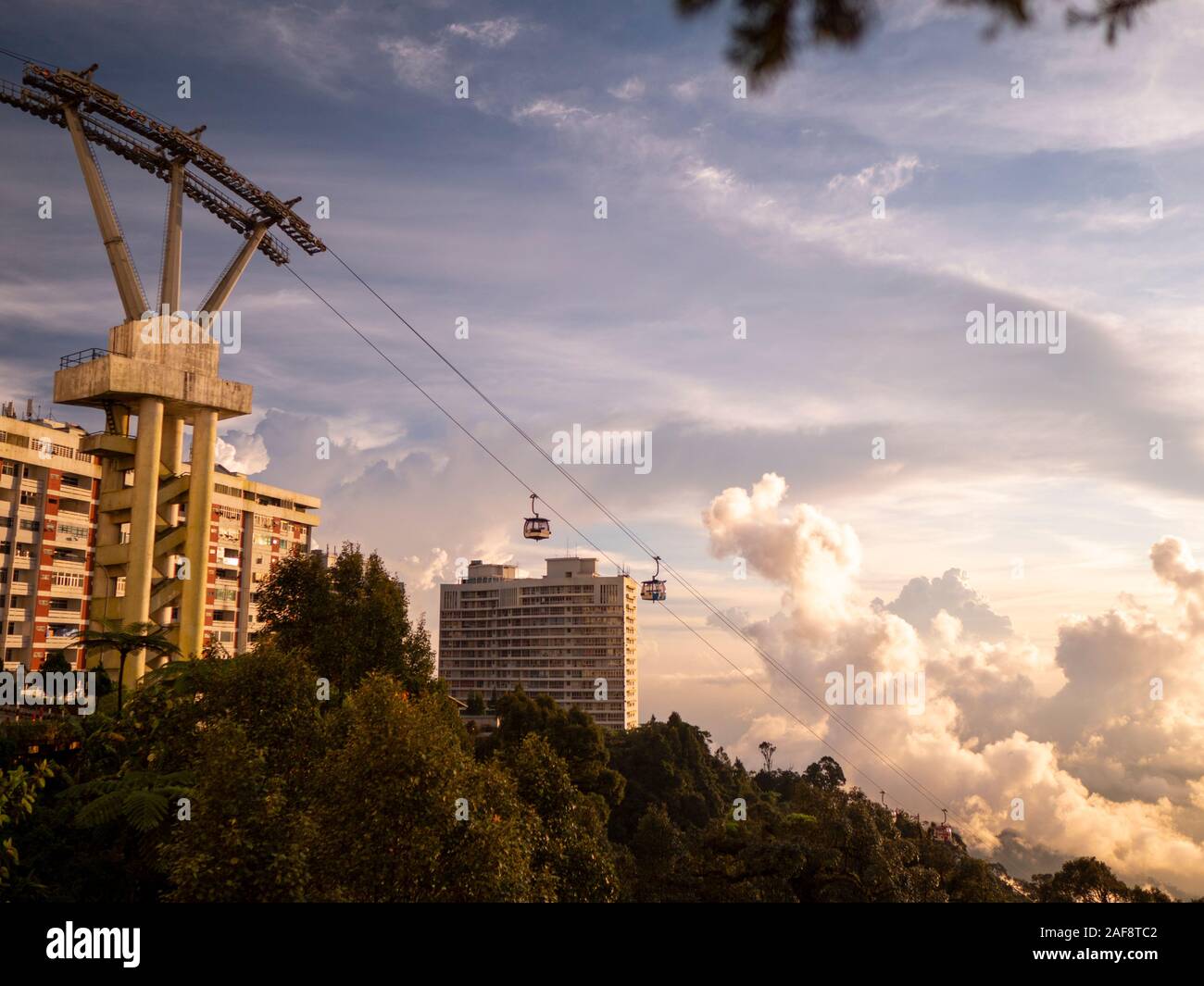 Genting Malaysia telecabin / cable car tower line in the sky over ...