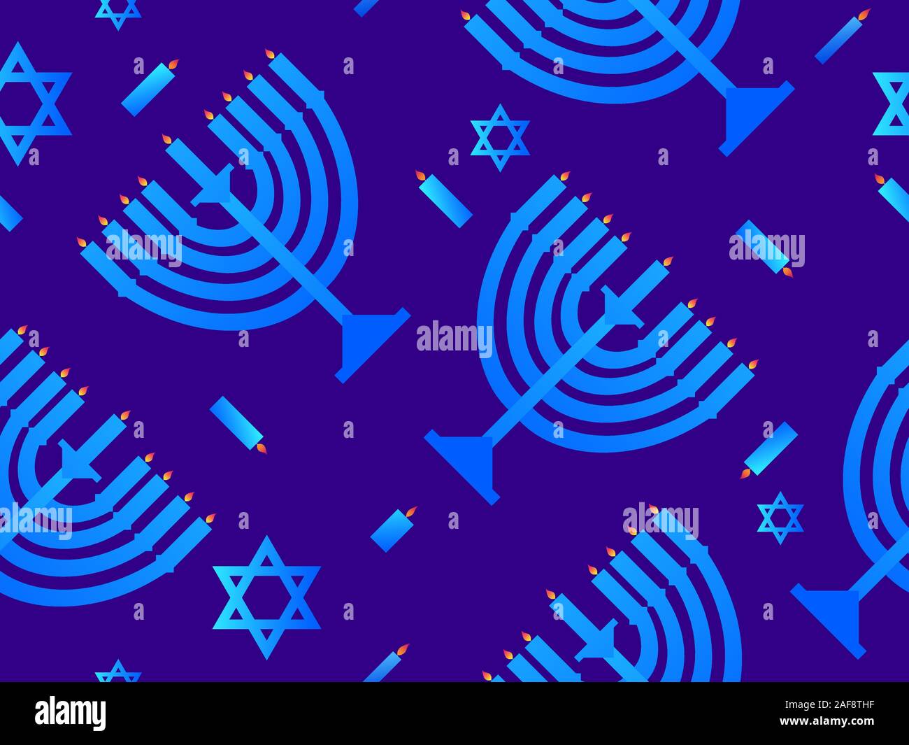 Hanukkah seamless pattern. Menorah with nine candles. Star of David ...