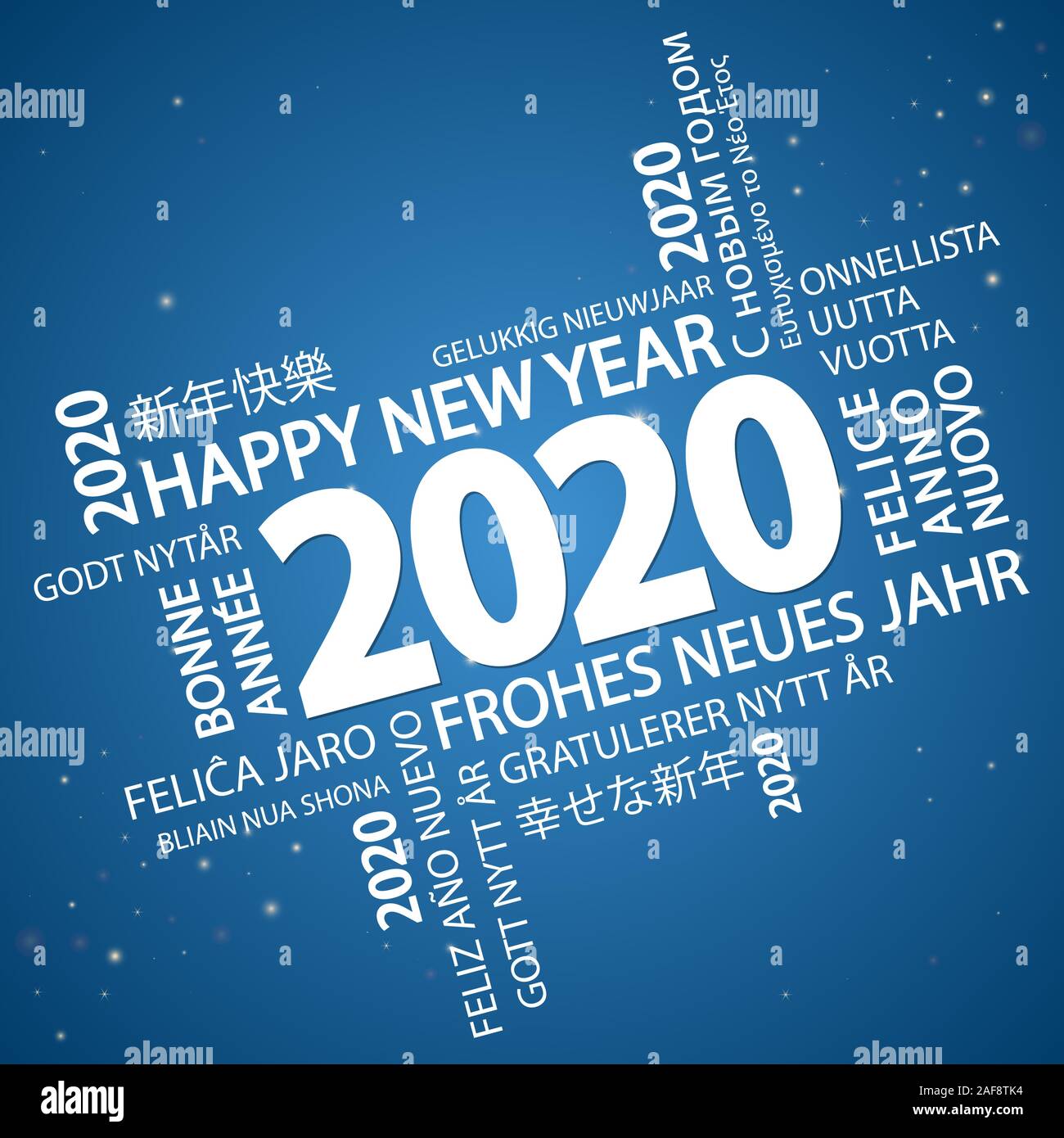 word cloud with new year 2020 greetings and blue background Stock ...