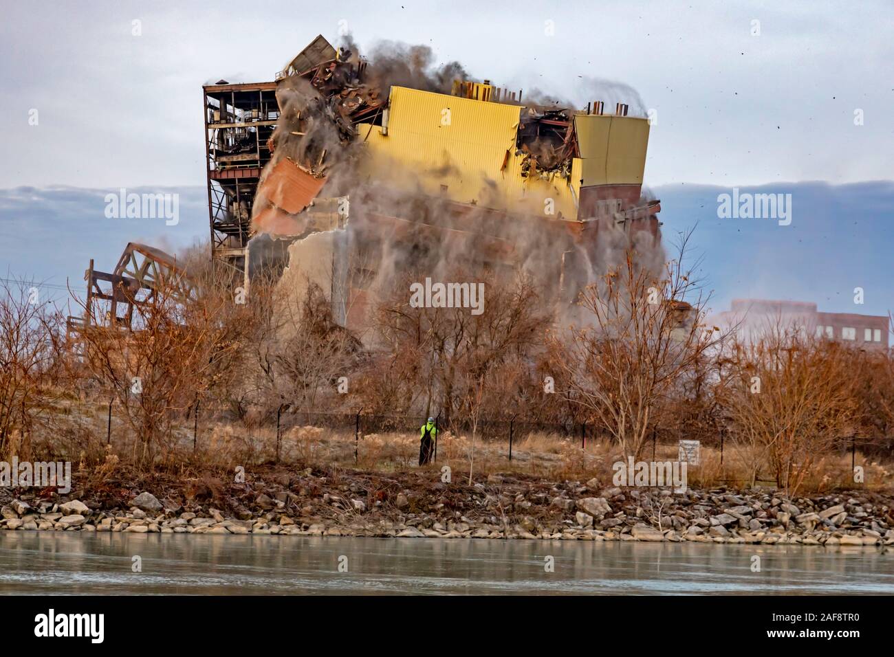 Detroit, Michigan USA - 13 December 2019 - Explosive demolition of DTE ...