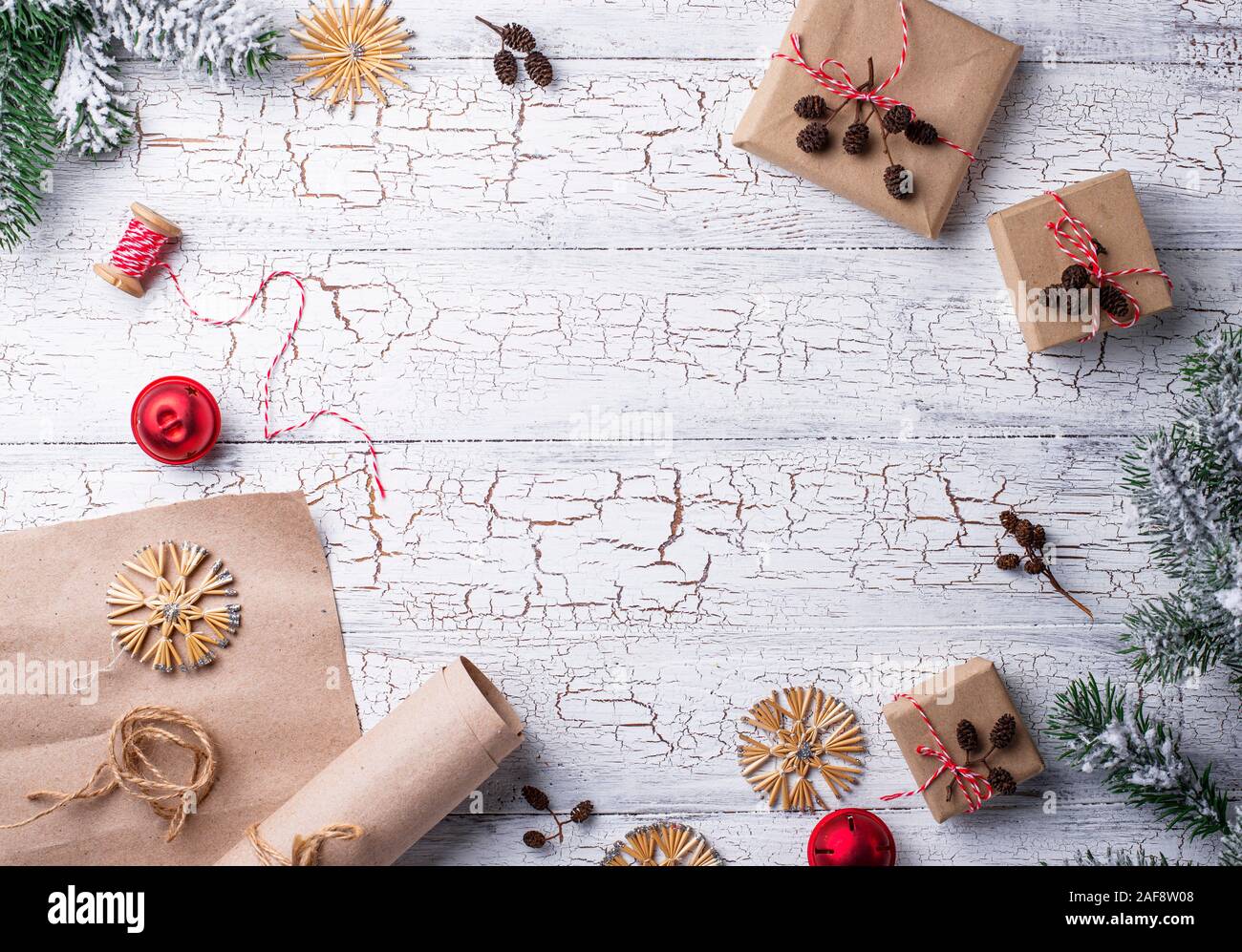 Gift boxes in craft paper Stock Photo - Alamy