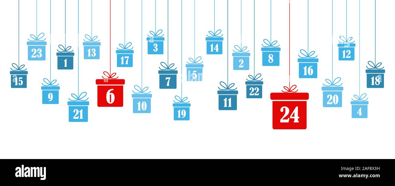 hanging christmas presents colored golden with numbers 1 to 24 showing ...