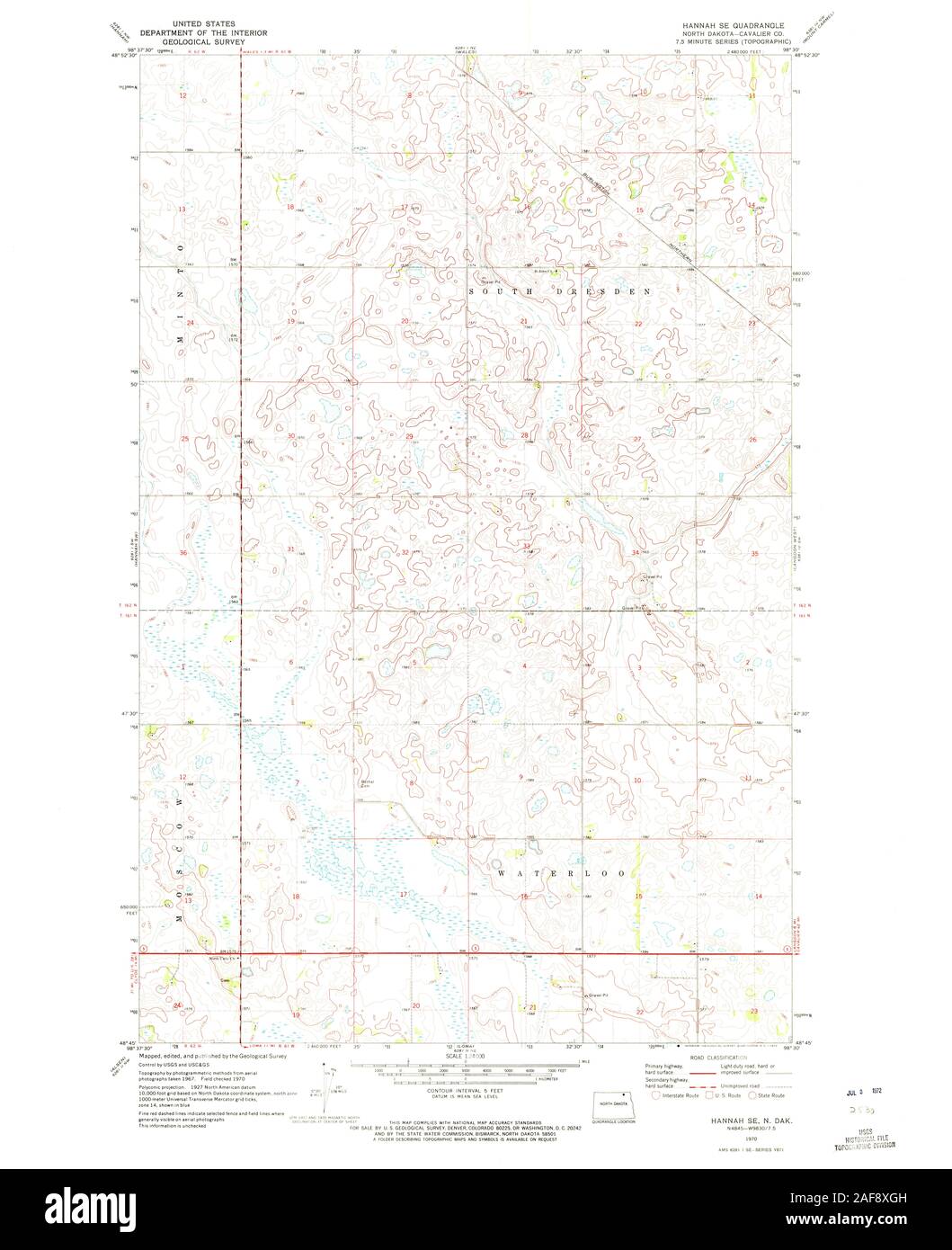 USGS TOPO Map North Dakota ND Hannah SE 284151 1970 24000 Restoration ...