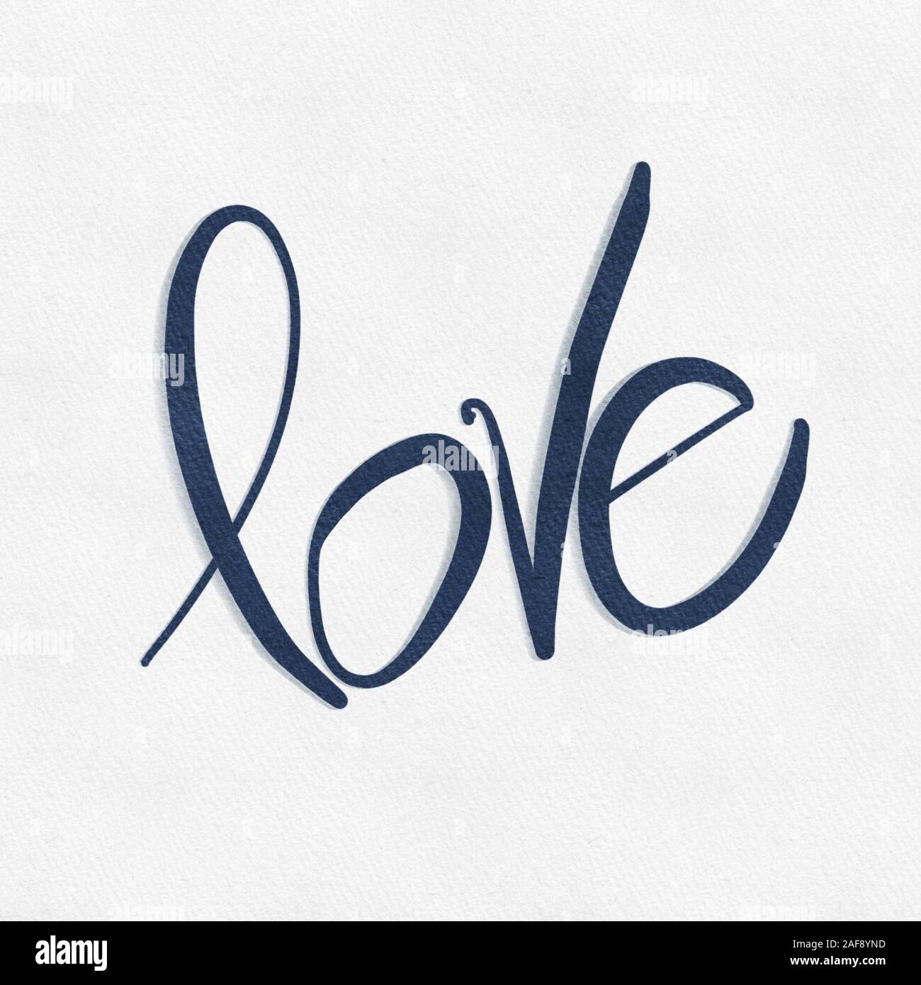 Word Love in Blue paint on White textured background abstract hand ...