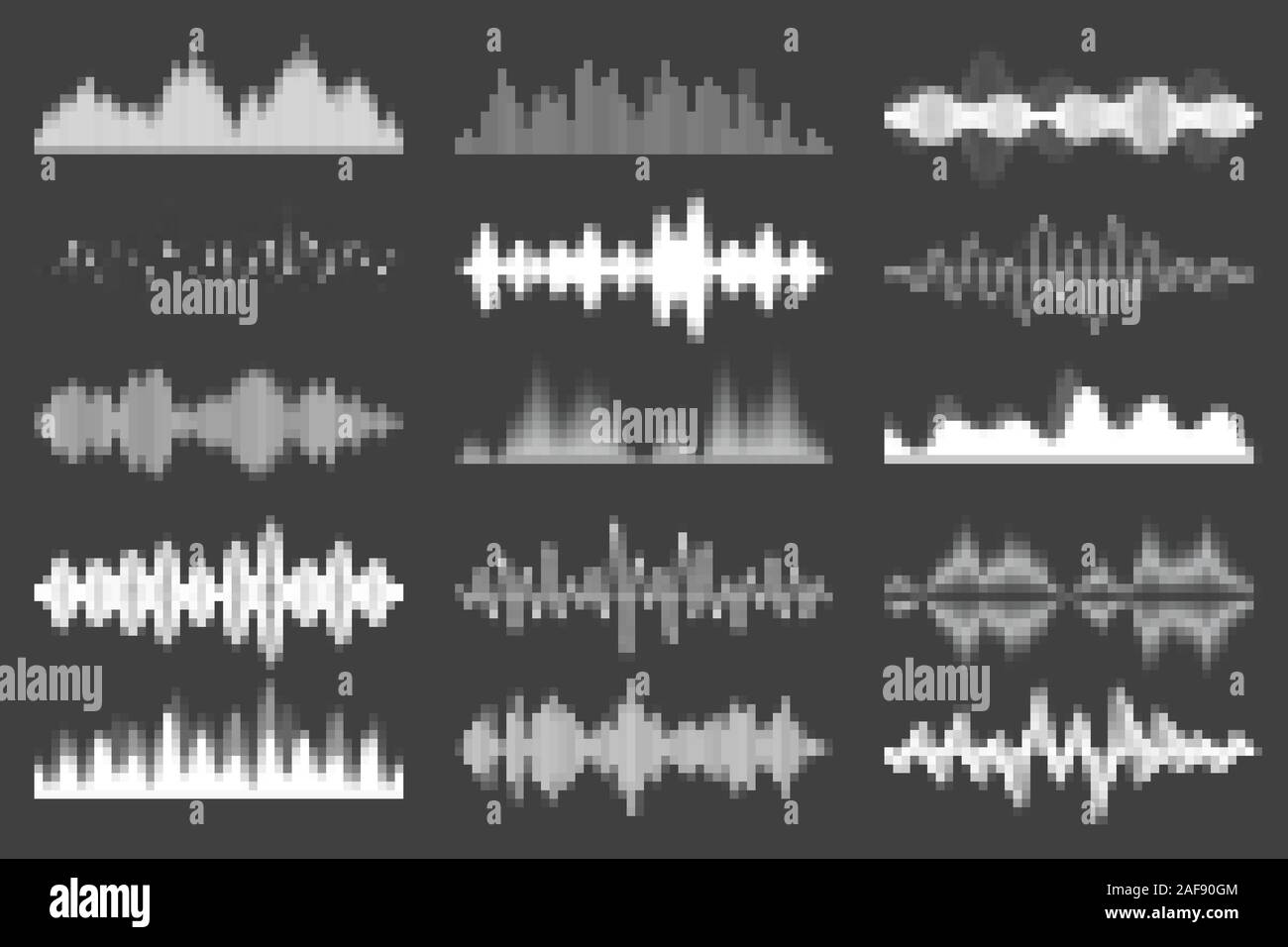 Sound waves collection. Analog and digital audio signal. Music ...