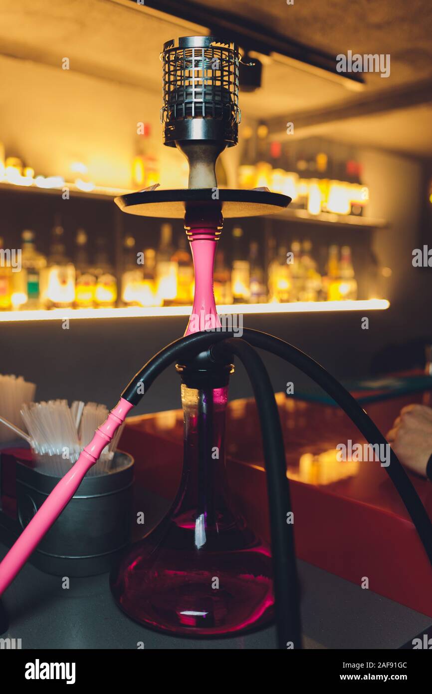 The hookah on the bar counter in a cafe Stock Photo - Alamy