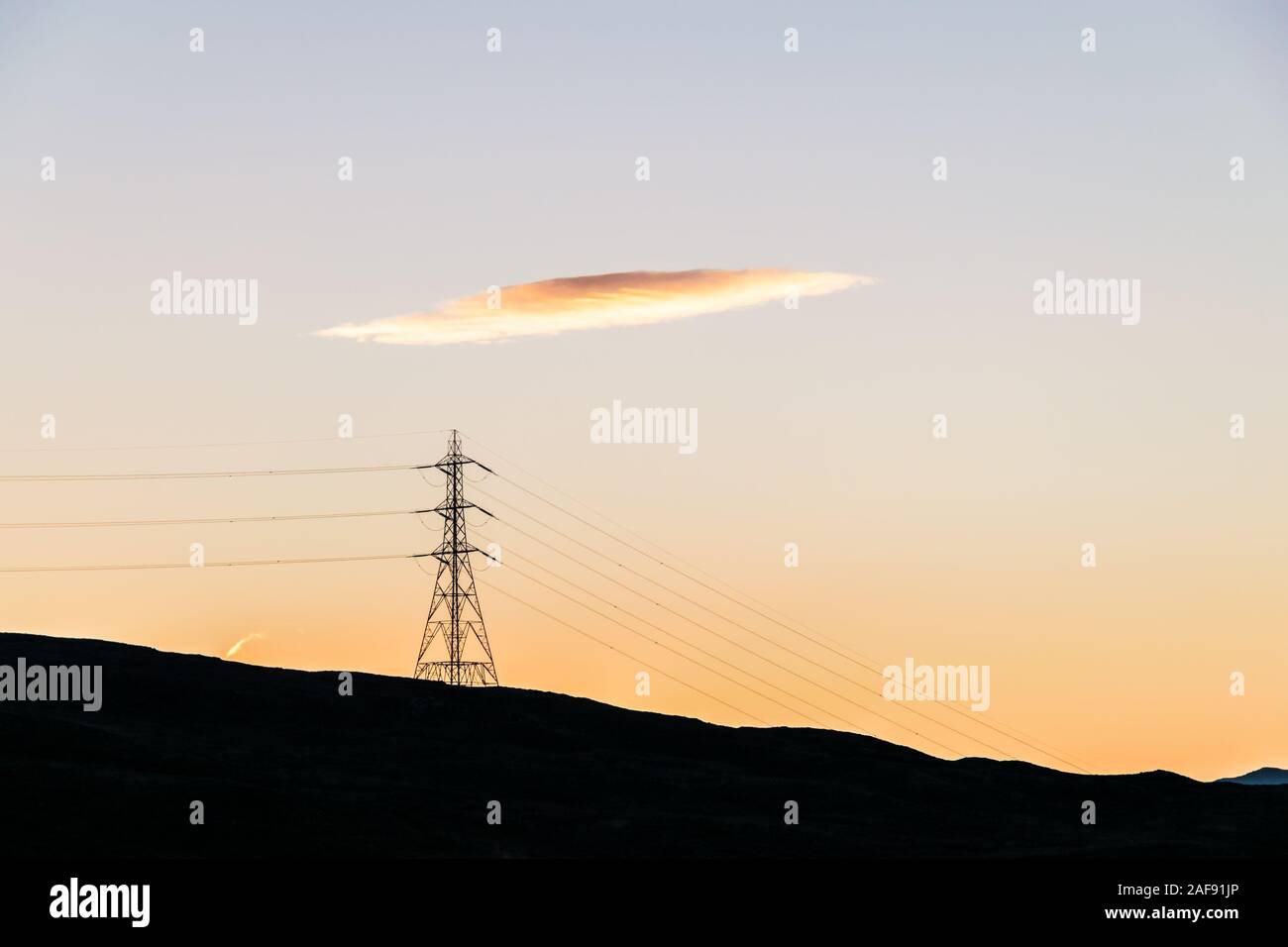 Electricity pylon in Scottish Highlands, Loch Lomond and Trossachs ...