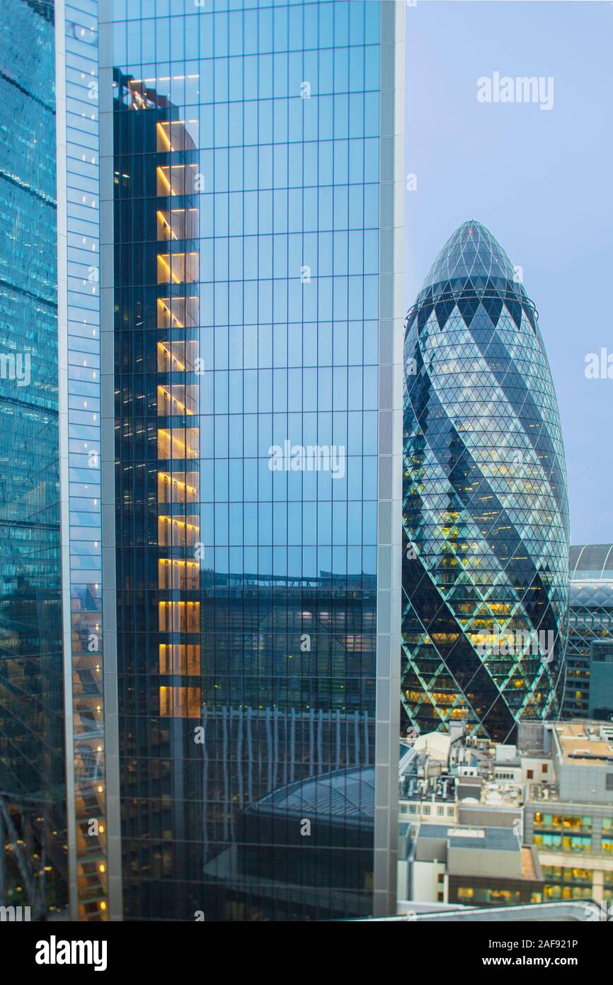 View of the Scalpel building (52-54 Lime Street) and the Gherkin (30 St ...