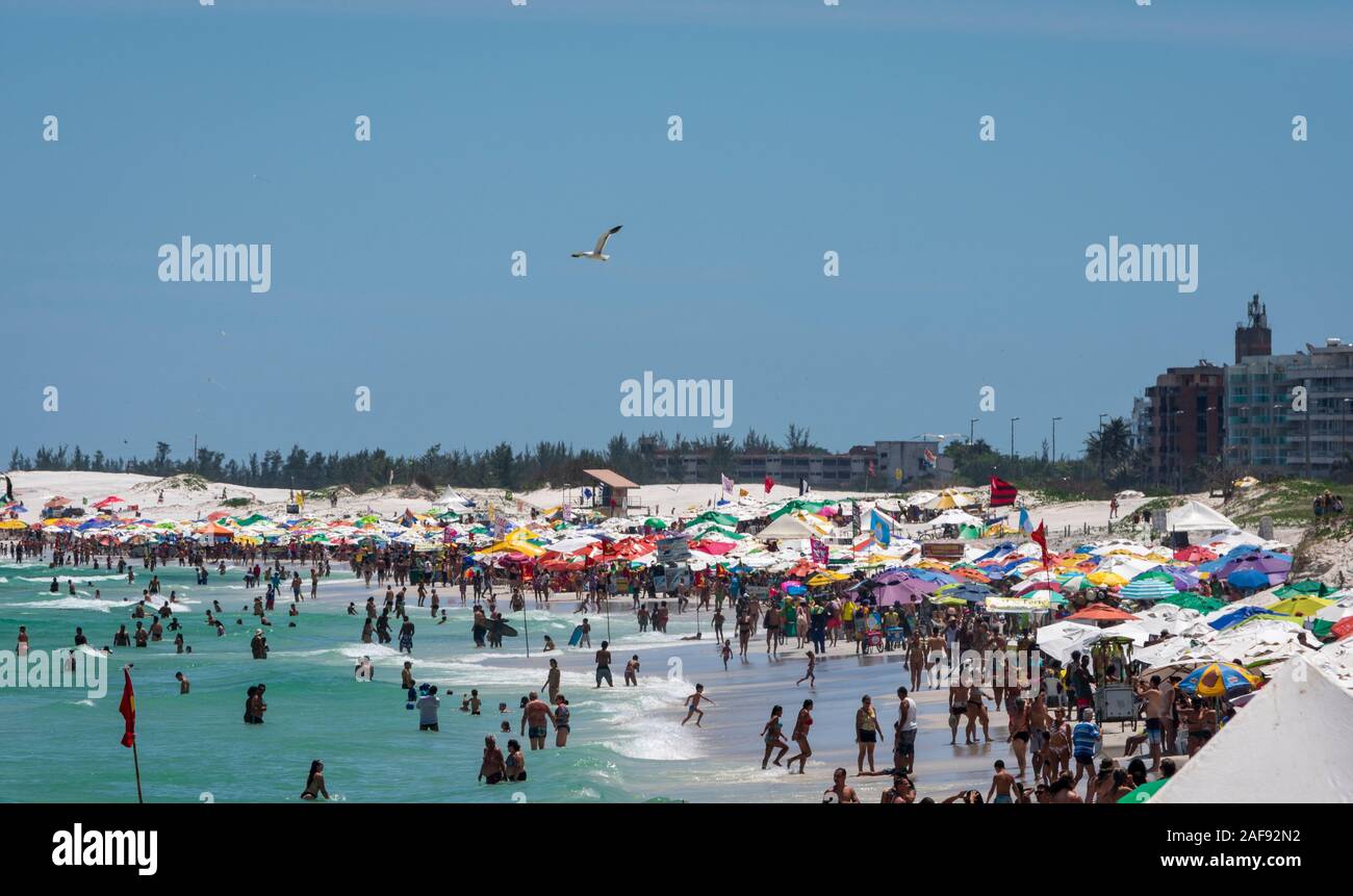 A crowded brazilian tropical beach on a beautiful sunny day Stock Photo ...