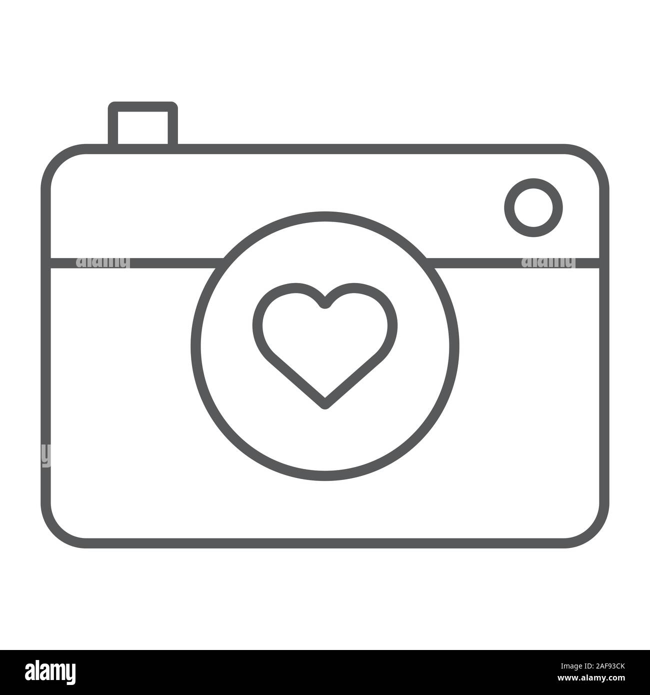 heart with camera thin line icon, valentine and holiday, love camera ...