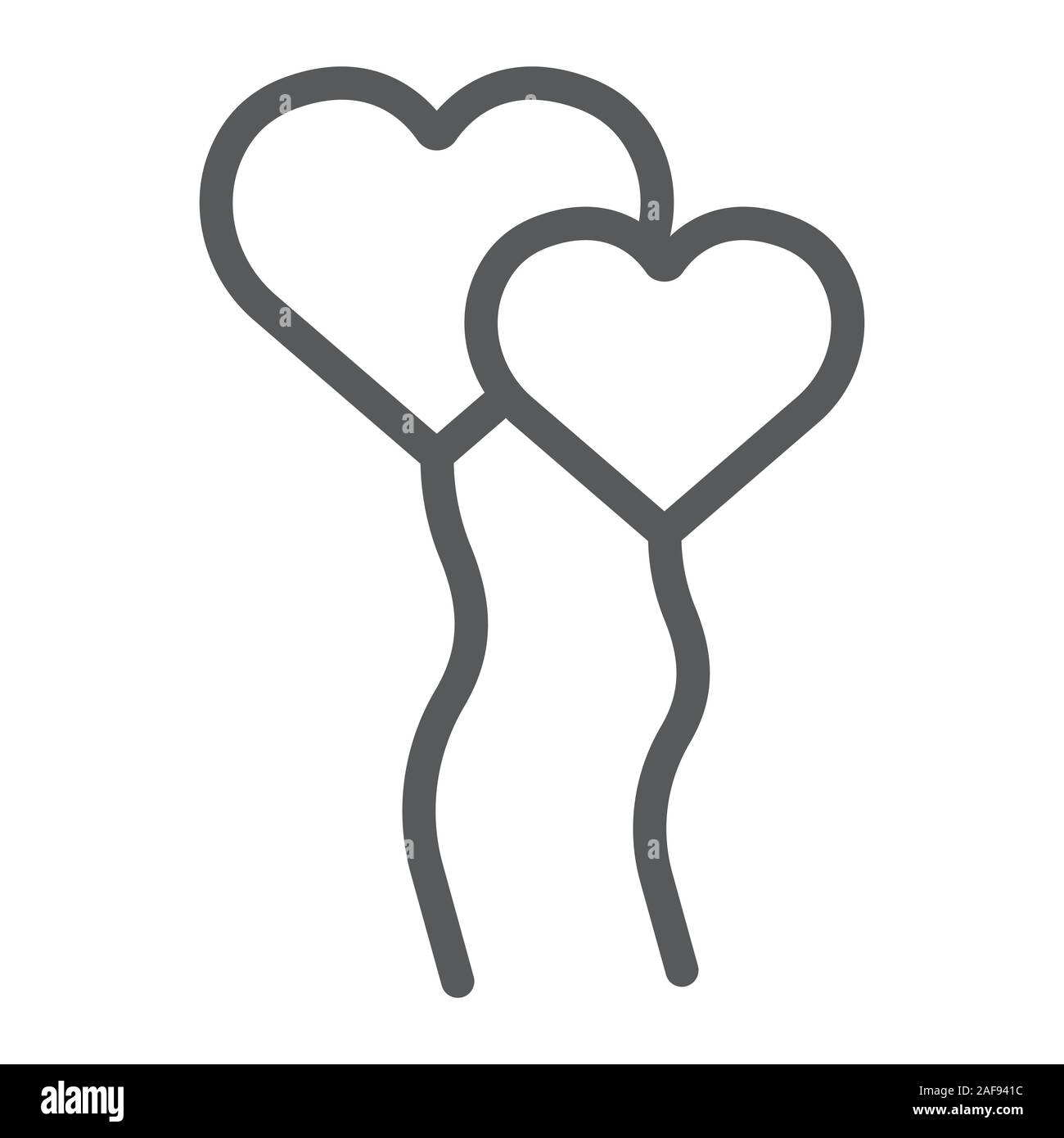 Heart Balloons line icon, valentine and holiday, party balloon sign ...