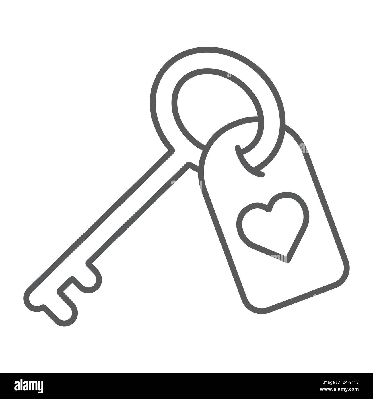 Love key thin line icon, valentine and holiday, heart key sign, vector ...