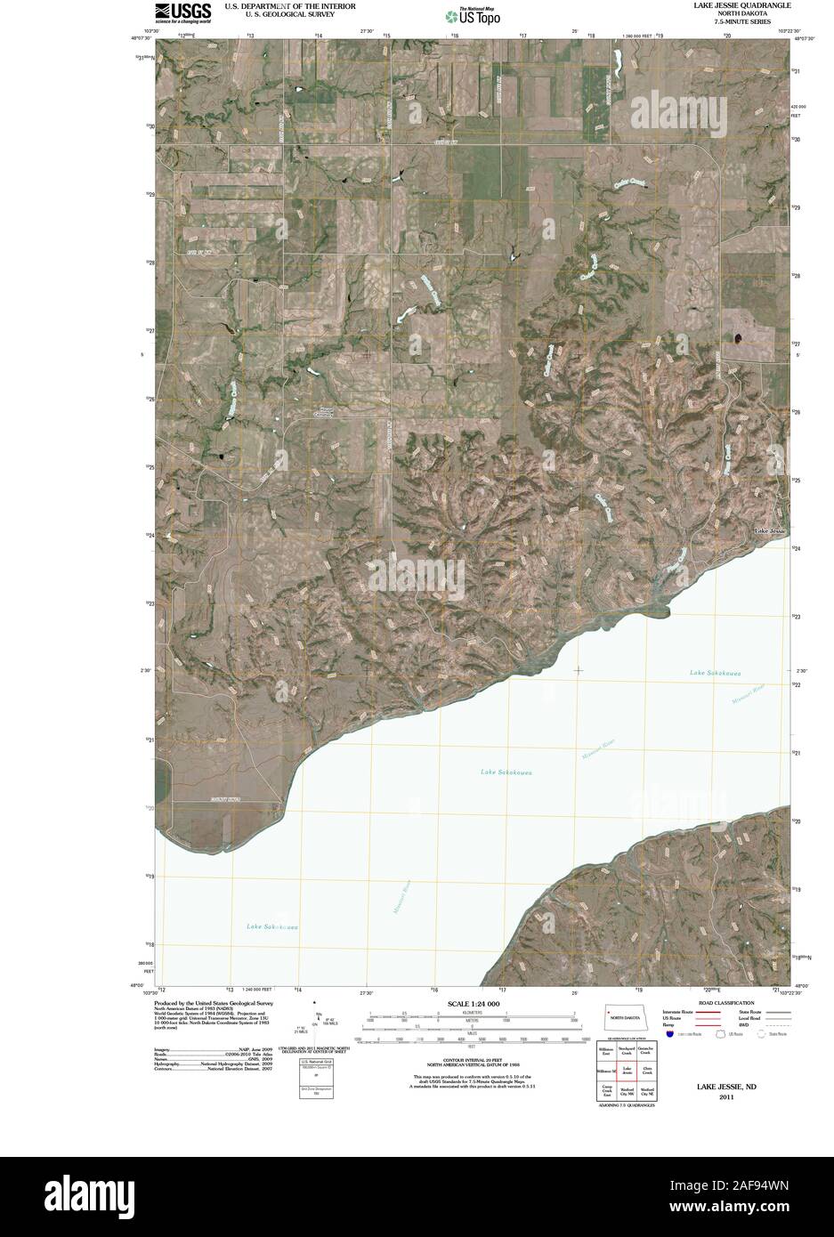 USGS TOPO Map North Dakota ND Lake Jessie 20110331 TM Restoration Stock ...