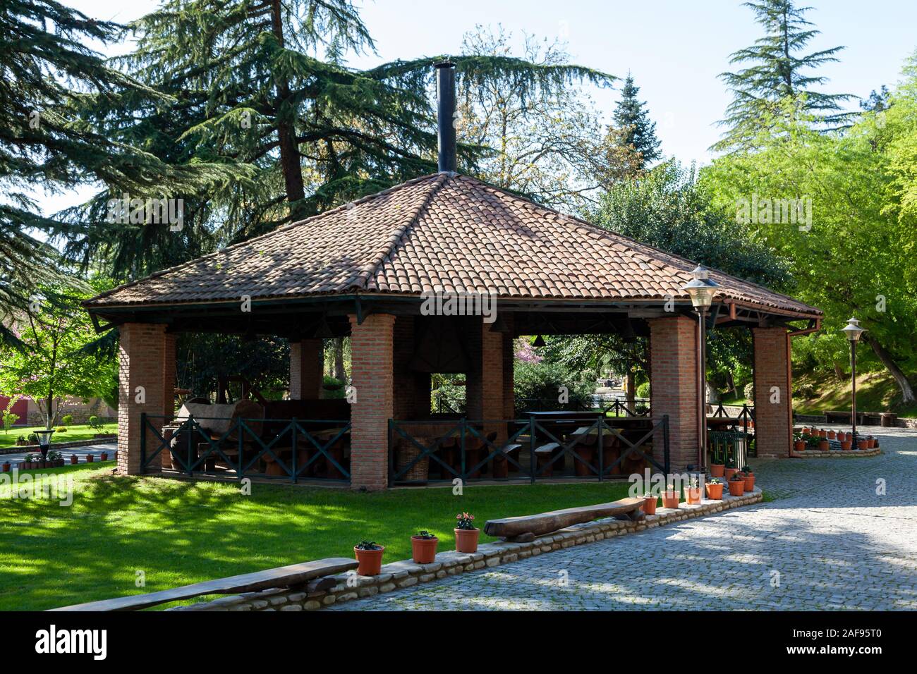 Summer cafe in the Park, landscape design, Sunny day Stock Photo - Alamy