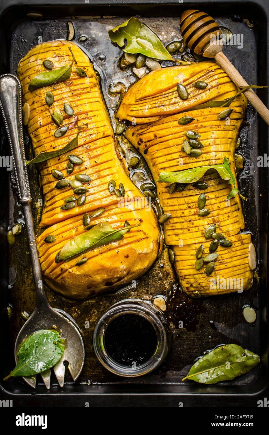 Hasselback butternut squash Stock Photo - Alamy