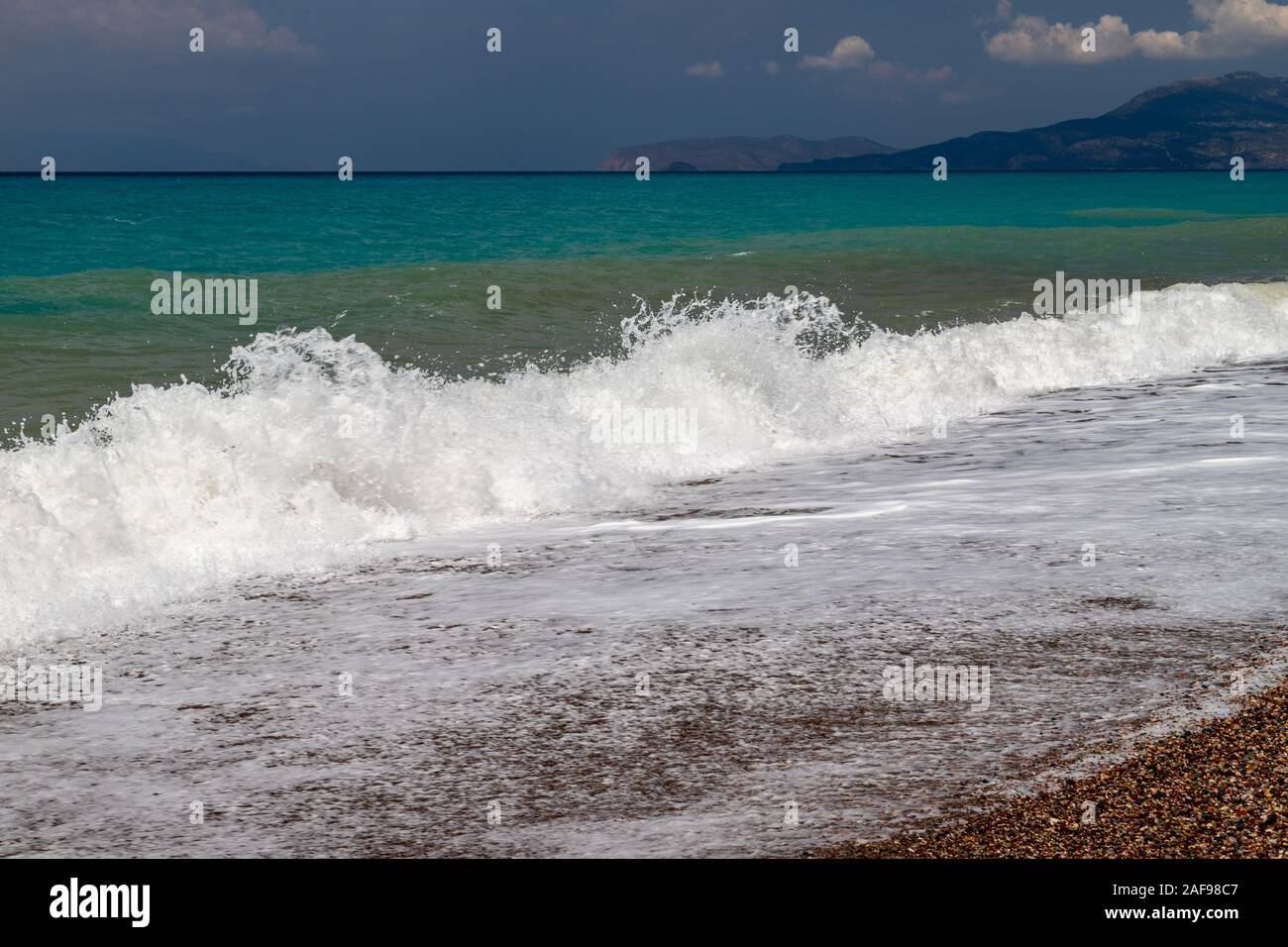 Gravel / pebble beach at the westcoast of Rhodes island near Kattavia ...