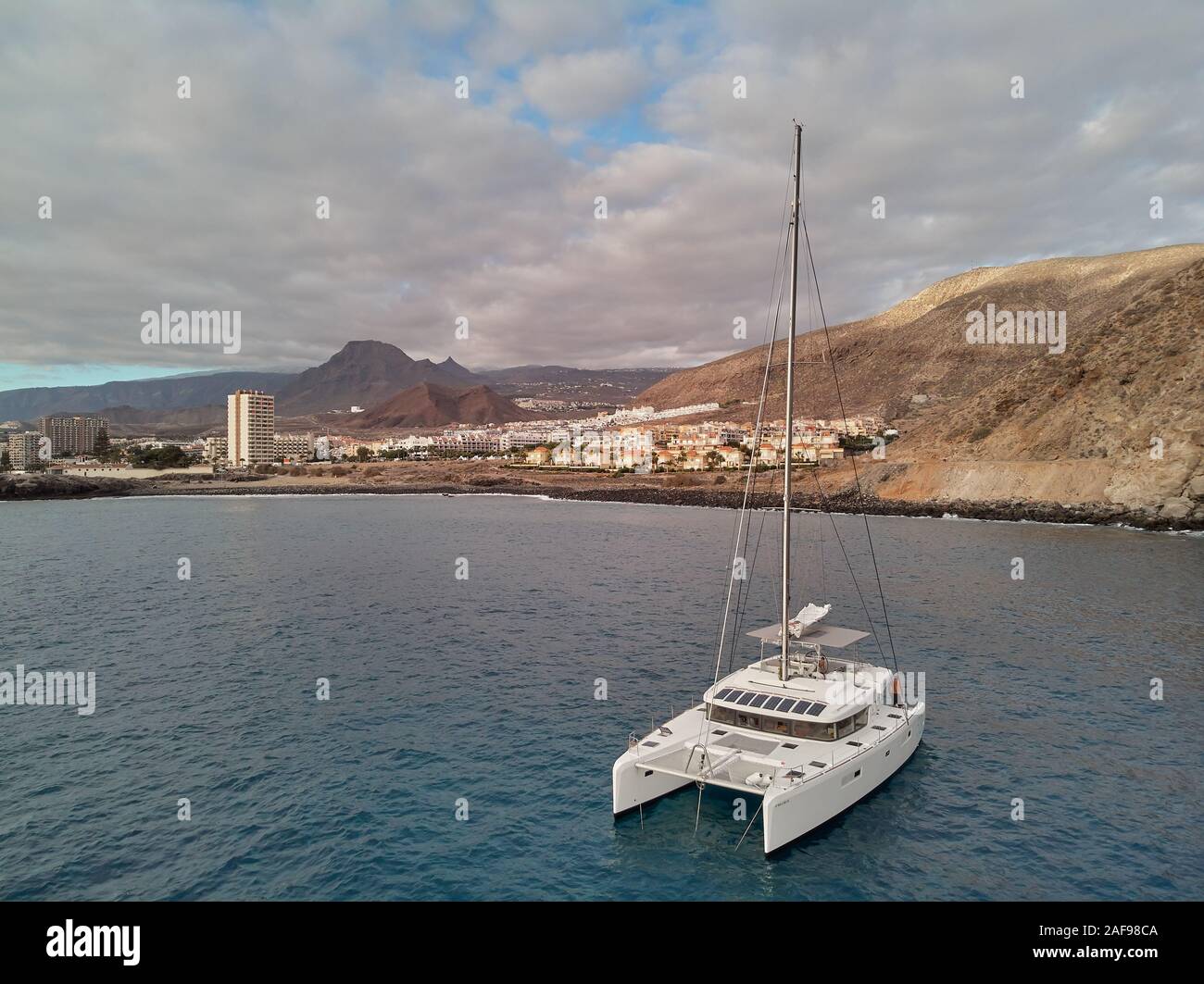 Tenerife, Spain- October 15, 2019: Luxury white color catamaran yacht ...