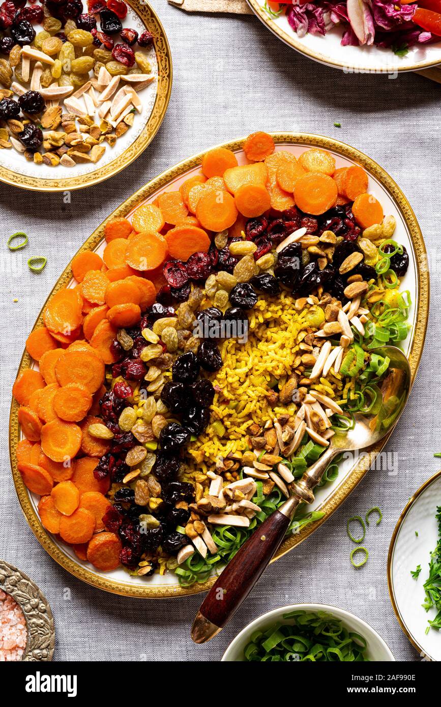 Buttery Bejeweled Rice with nuts and dry fruits Stock Photo - Alamy