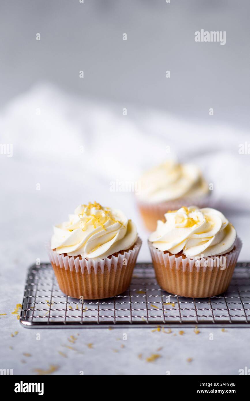 Lemon Vanilla Cupcakes With A Lemon Zest and Buttercream Frosting Stock ...