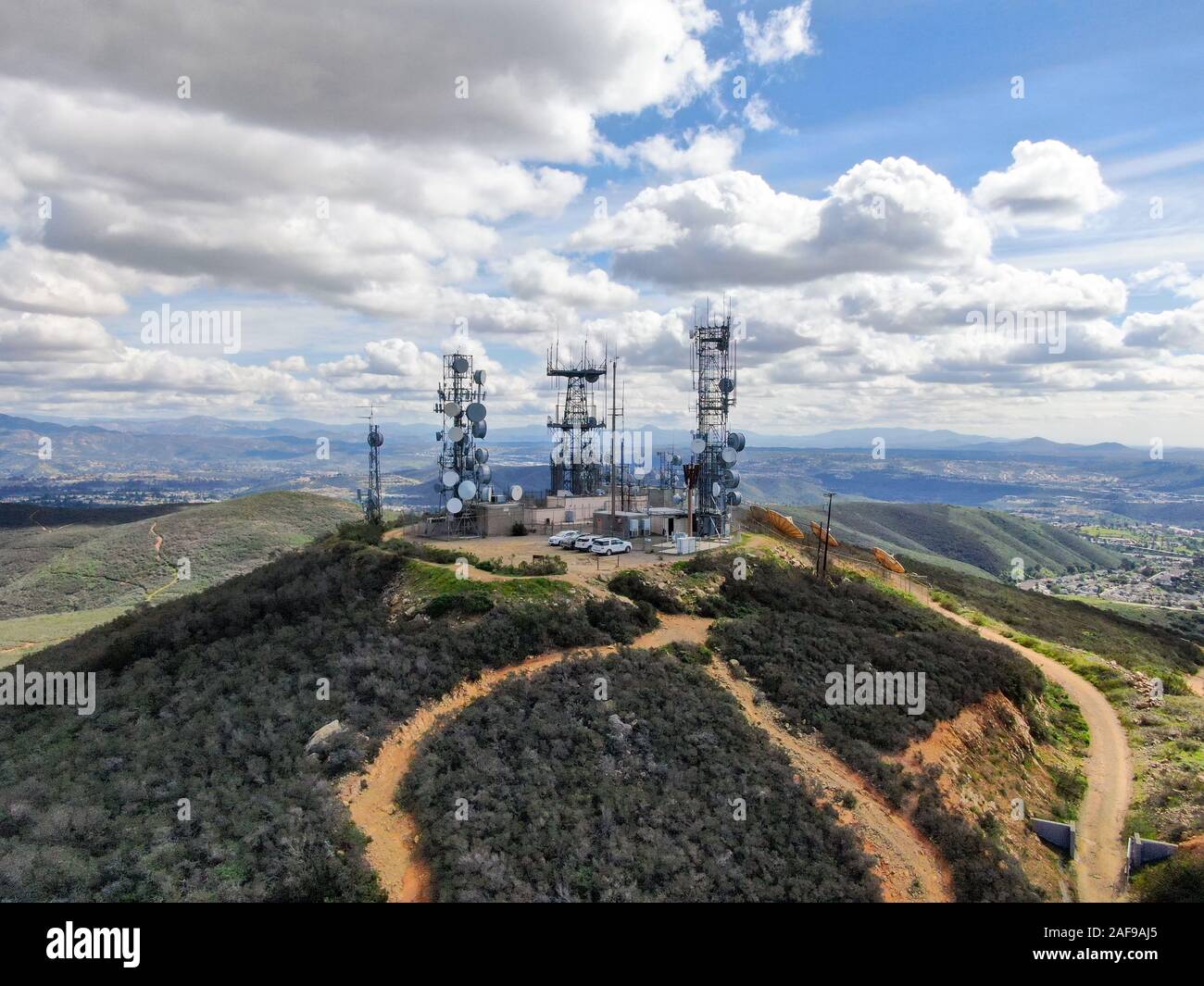 Aerial view of telecommunication antennas on the top of Mountain, SD ...