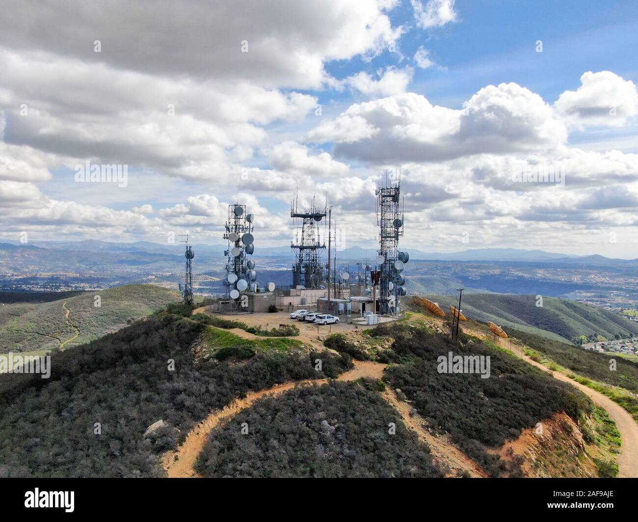 Aerial view of telecommunication antennas on the top of Mountain, SD ...