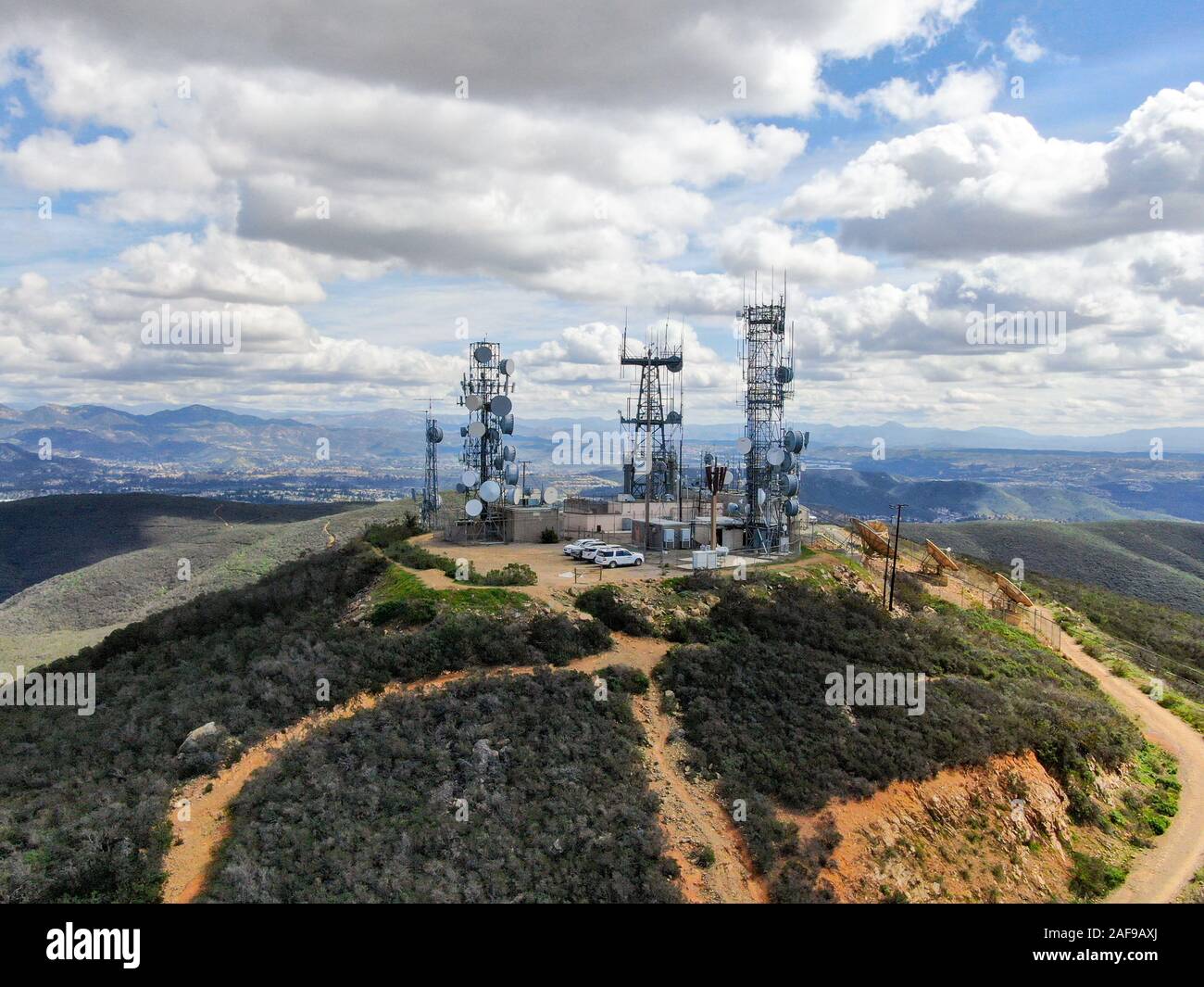Aerial view of telecommunication antennas on the top of Mountain, SD ...