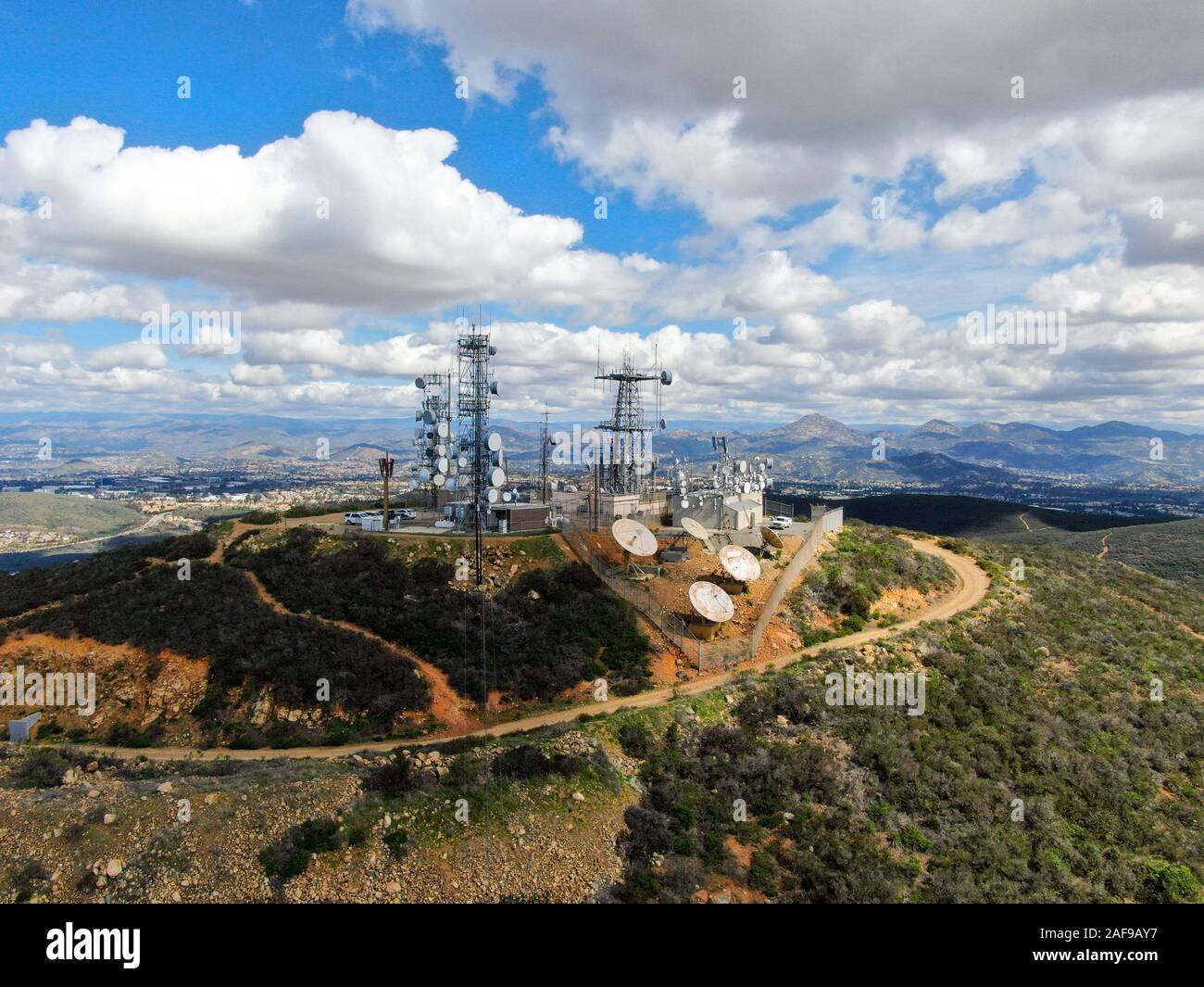 Aerial view of telecommunication antennas on the top of Mountain, SD ...